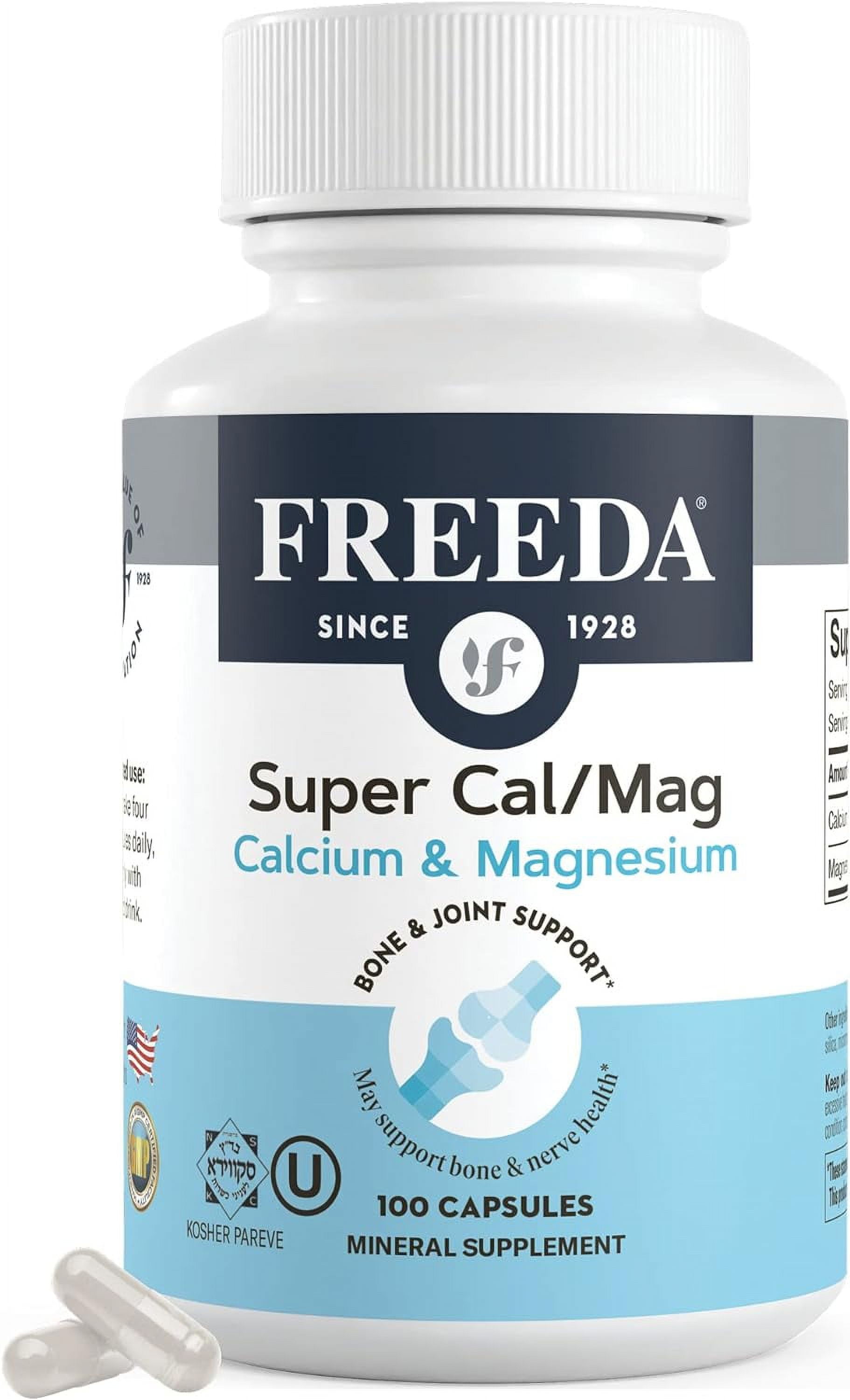 Freeda Super Cal/Mag Calcium and Magnesium Supplement Capsules for Bone ...