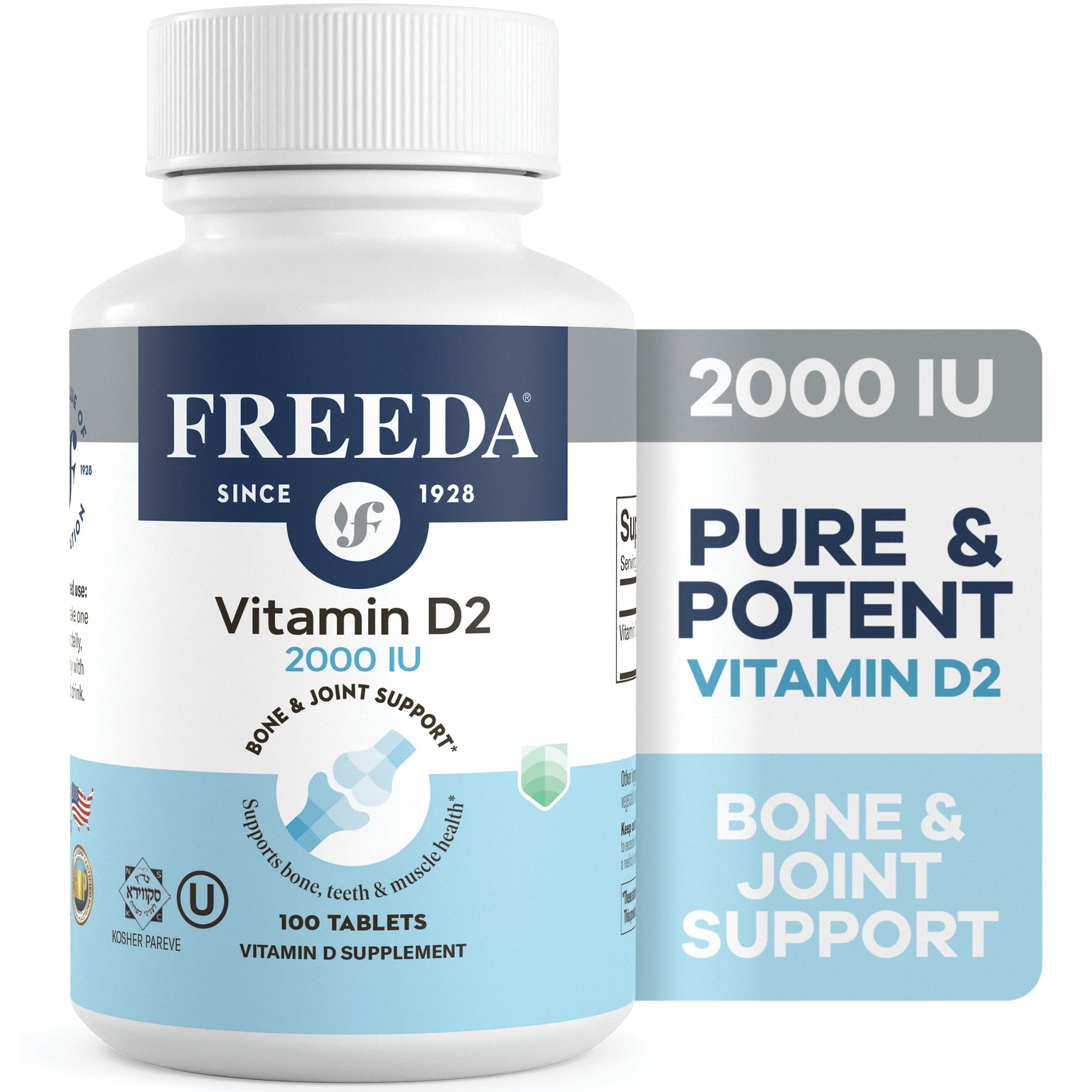Freeda Vitamin D2 Supplement, 2000 IU, Vegan, Gluten Free, 100 Tablets ...