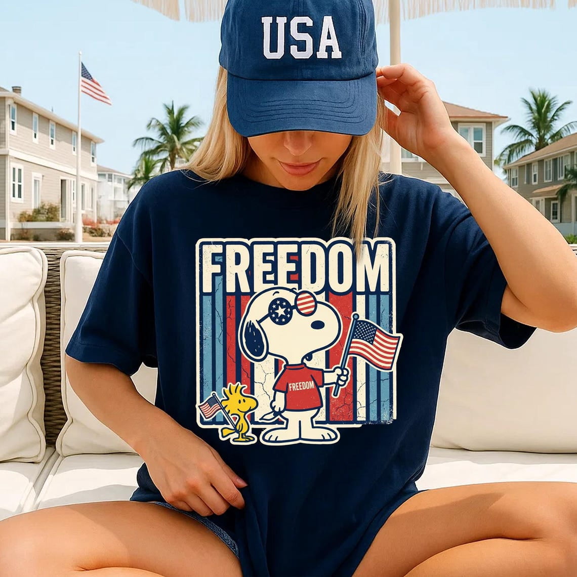 Freedom 4th of July T-Shirt, Patriotic Cartoon Dog Tee, Vintage USA ...