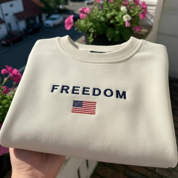 Freedom American Flag Embroidered Sweatshirt, Patriotic USA Pride ...
