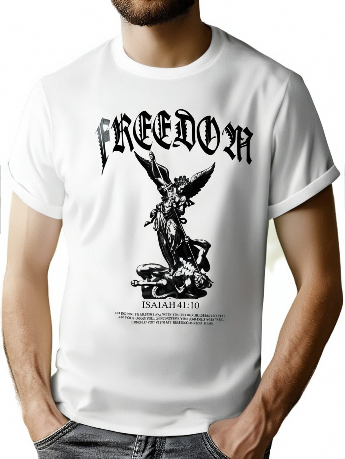 Freedom And Angel Graphic Men's Short Sleeve T-shirt, Comfy Stretchy ...