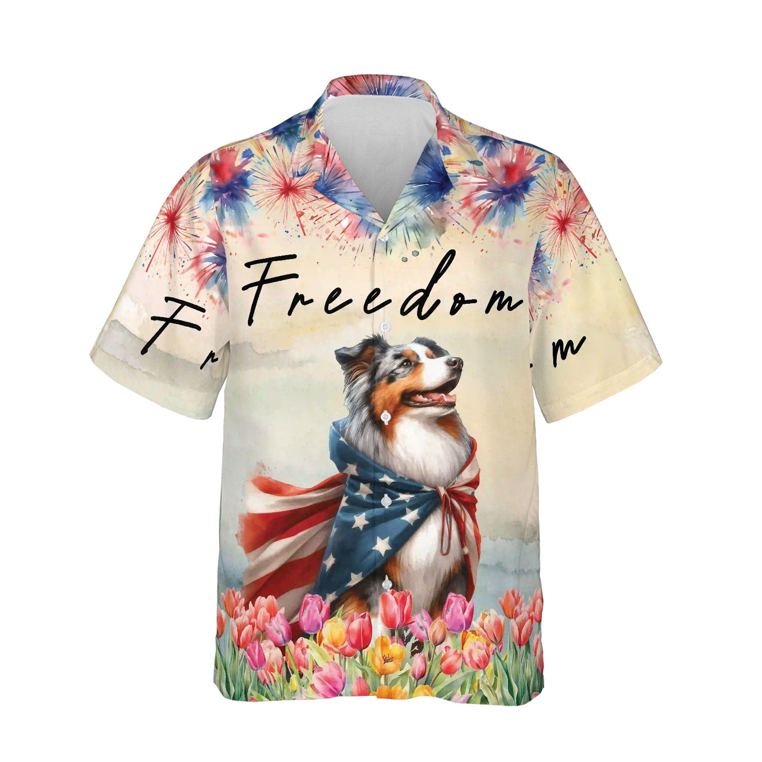 Freedom Australian Shepherd on Independence Day 4th of July Hawaiian Shirt Breathable Summer ...