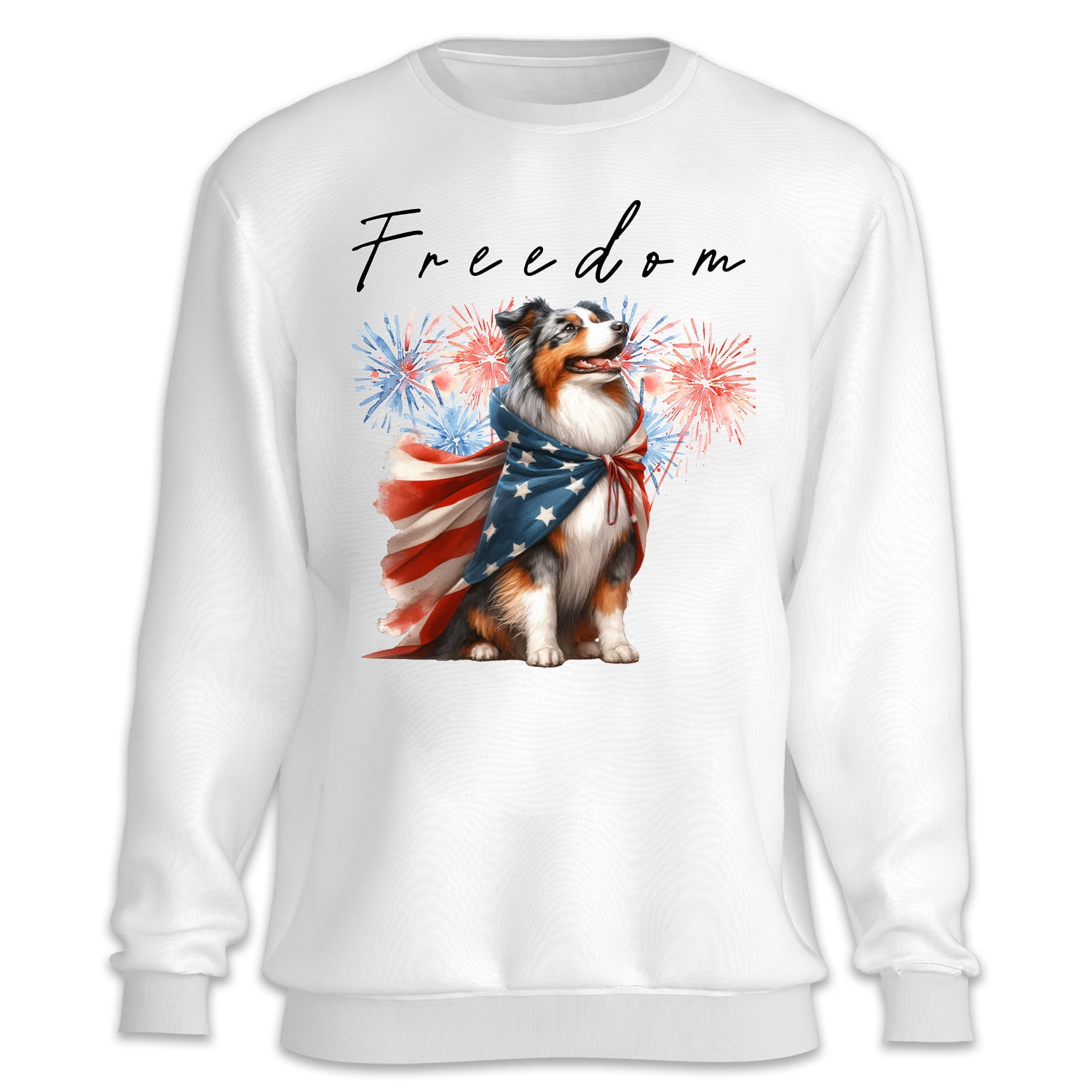 Freedom Australian Shepherd on Independence Day 4th of July Sweatshirt Unisex Merch Aussie Dog ...