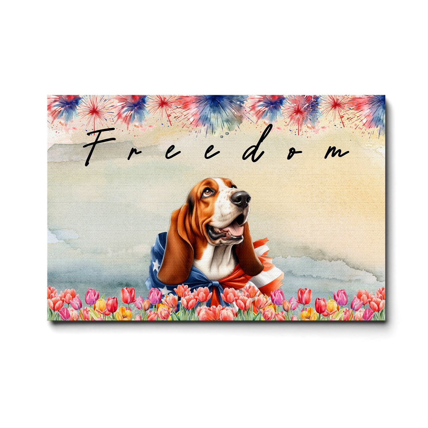 Freedom Basset Hound on Independence Day 4th of July Horizontal Matte ...