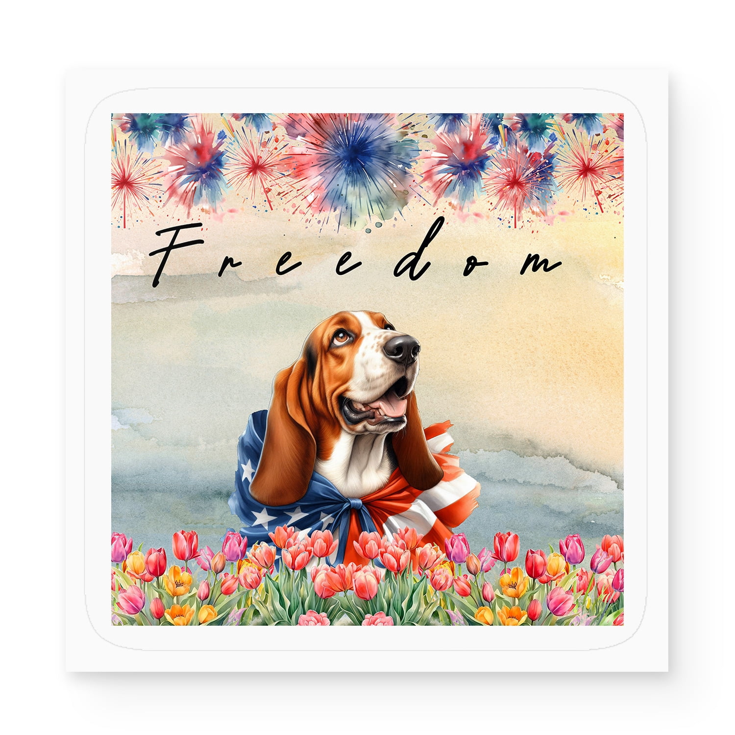 Freedom Basset Hound on Independence Day 4th of July Vinyl Sticker ...