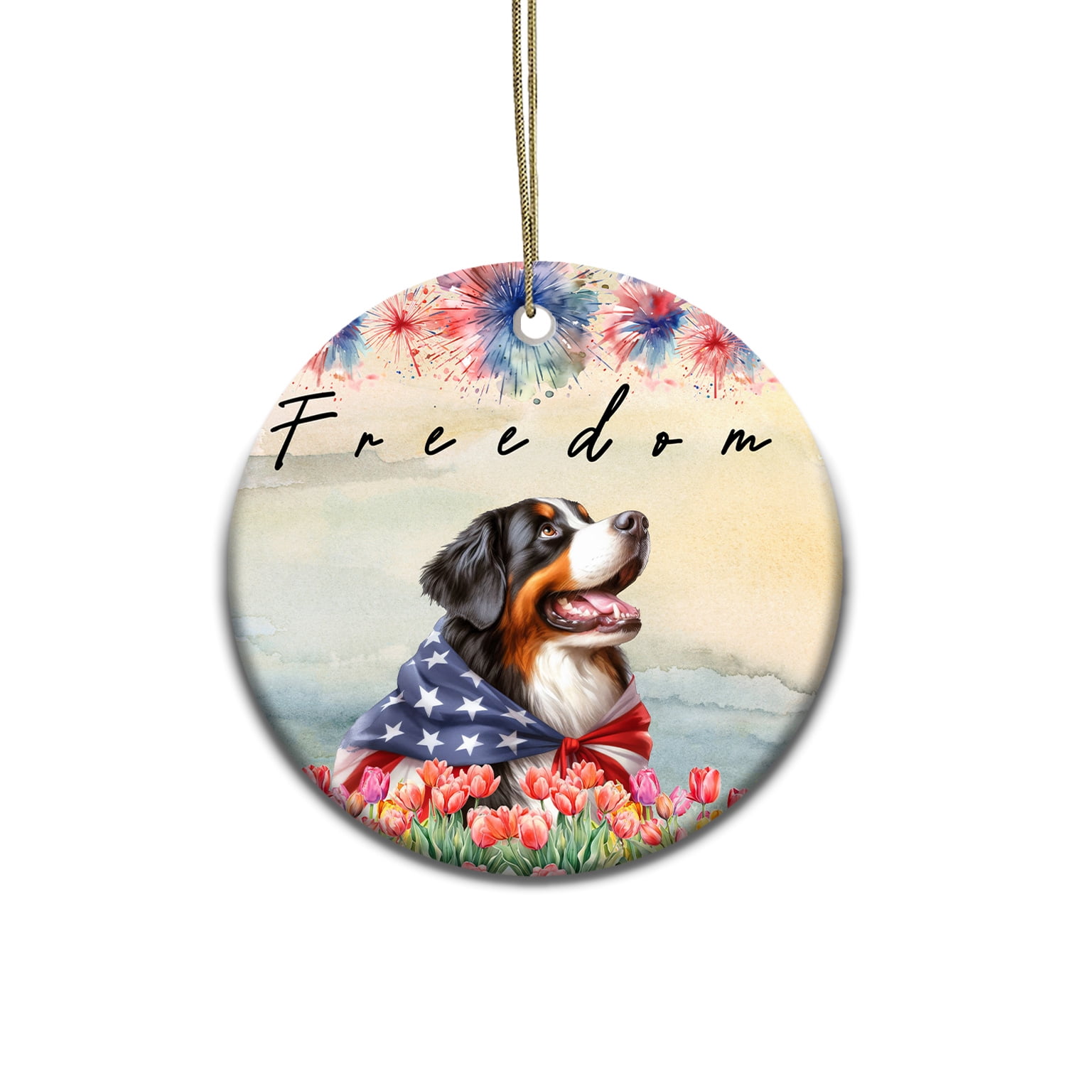 Freedom Bernese Mountain Dog on Independence Day 4th of July Ceramic ...