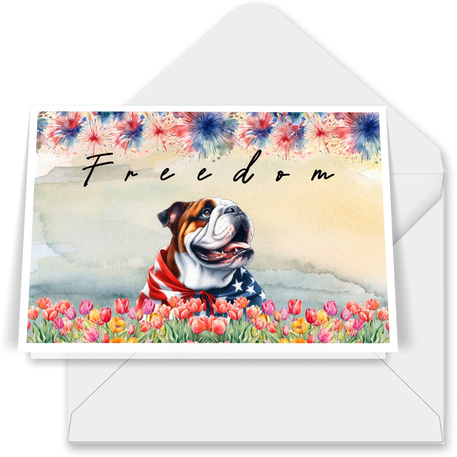 Freedom Bulldog on Independence Day 4th of July 7x5in Folded Greeting ...