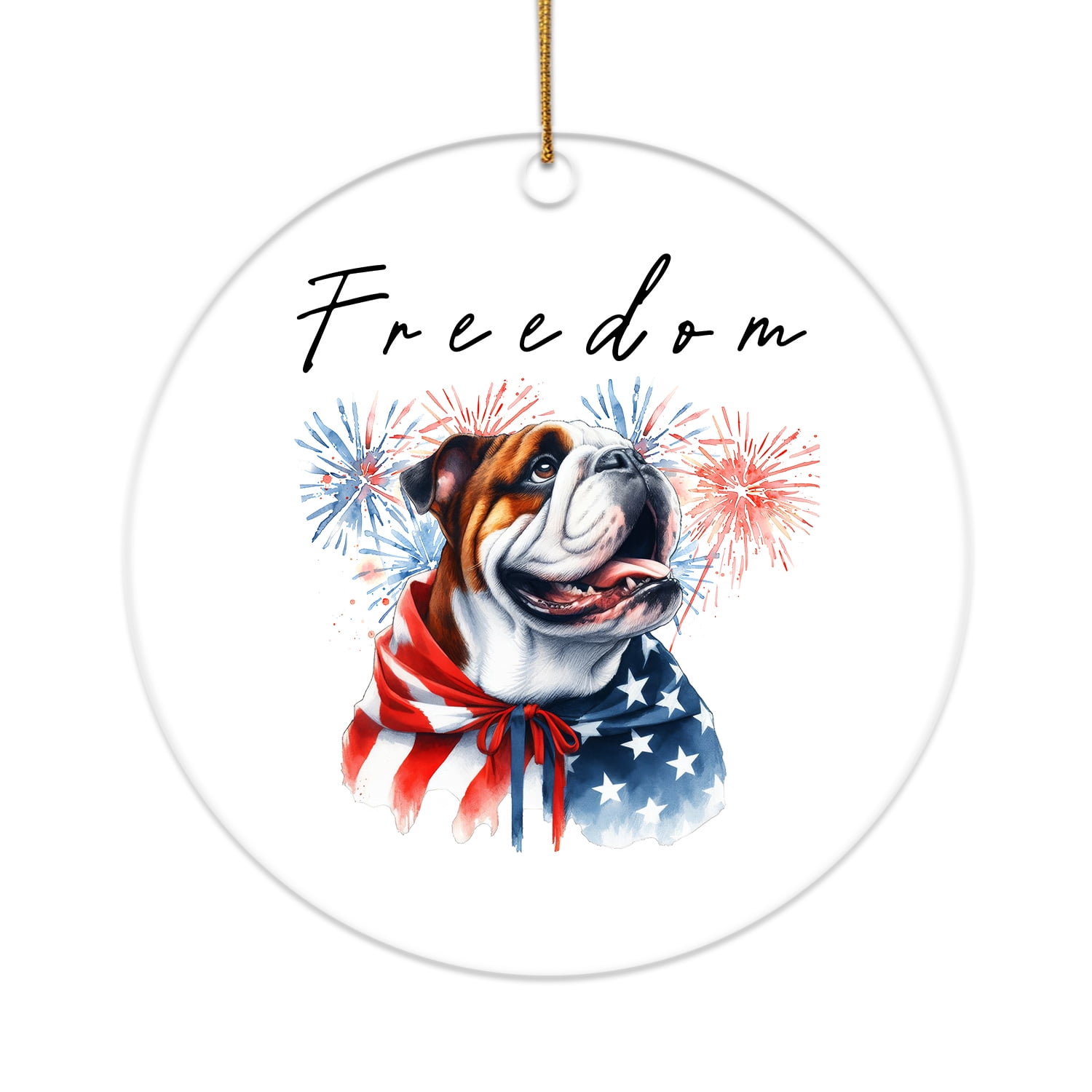 Freedom Bulldog on Independence Day 4th of July Acrylic Round Ornament ...
