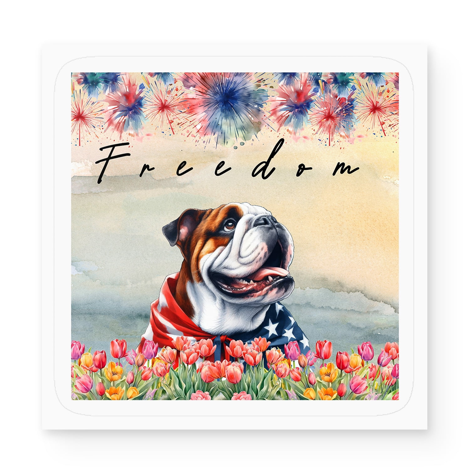 Freedom Bulldog on Independence Day 4th of July Vinyl Sticker Dog Lover ...