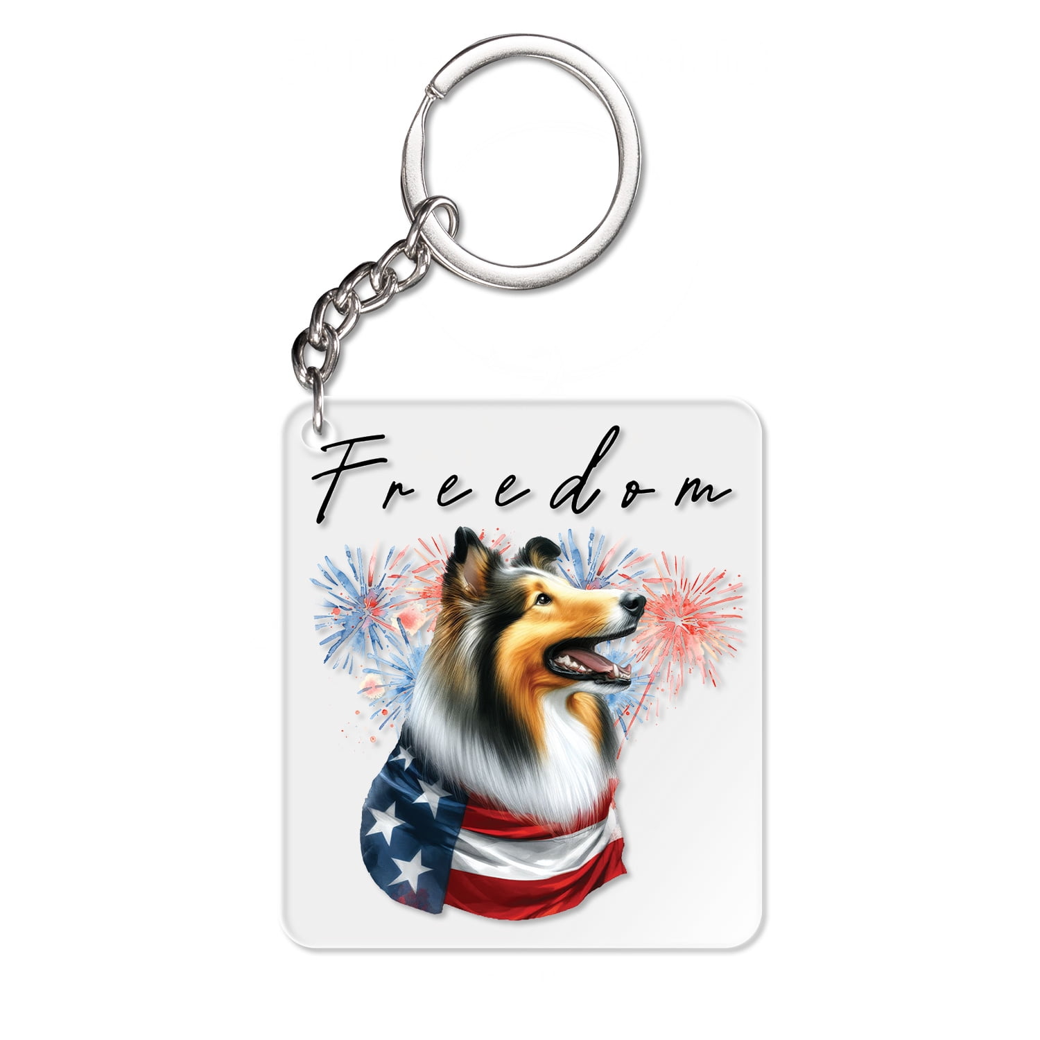 Freedom Collie on Independence Day 4th of July Acrylic Keychain Collie ...