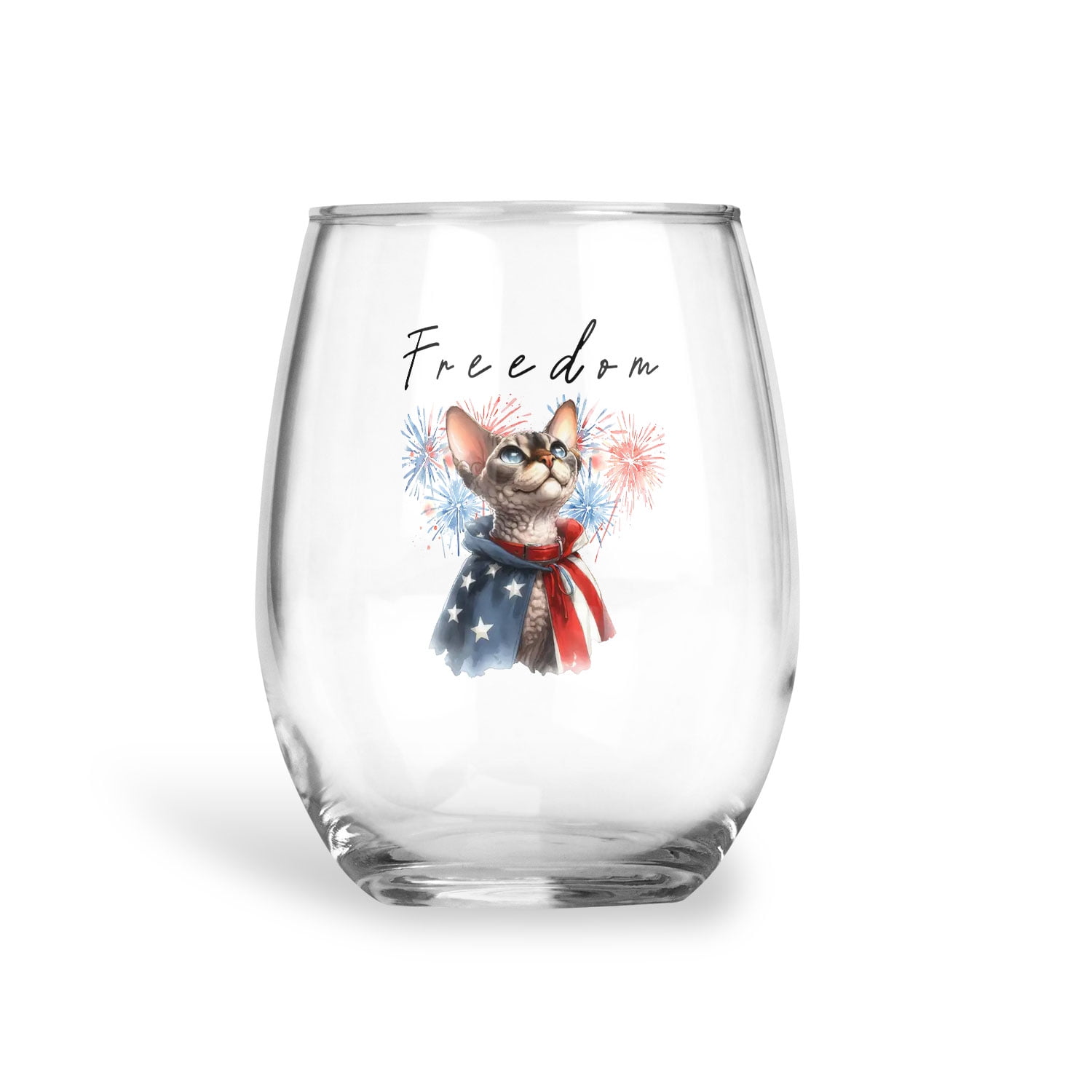 Freedom Devon Rex on Independence Day 4th of July 15oz Stemless Wine ...