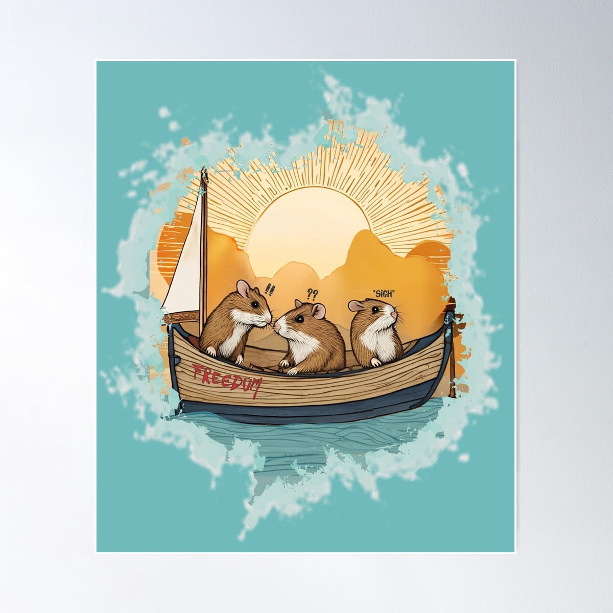 Freedom Escape Boat Hamsters Gerbils Cute Animals Poster Wall Art ...