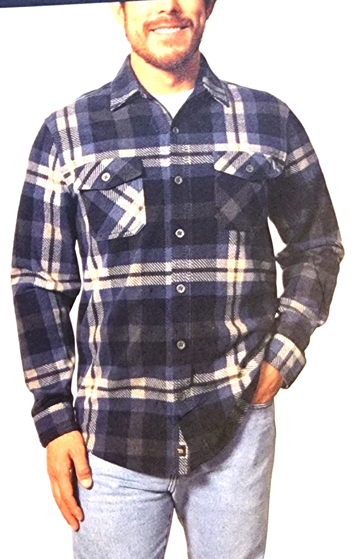 Freedom Foundry Men's Lightweight Plush Plaid Fleece Shirt (Navy Blue ...