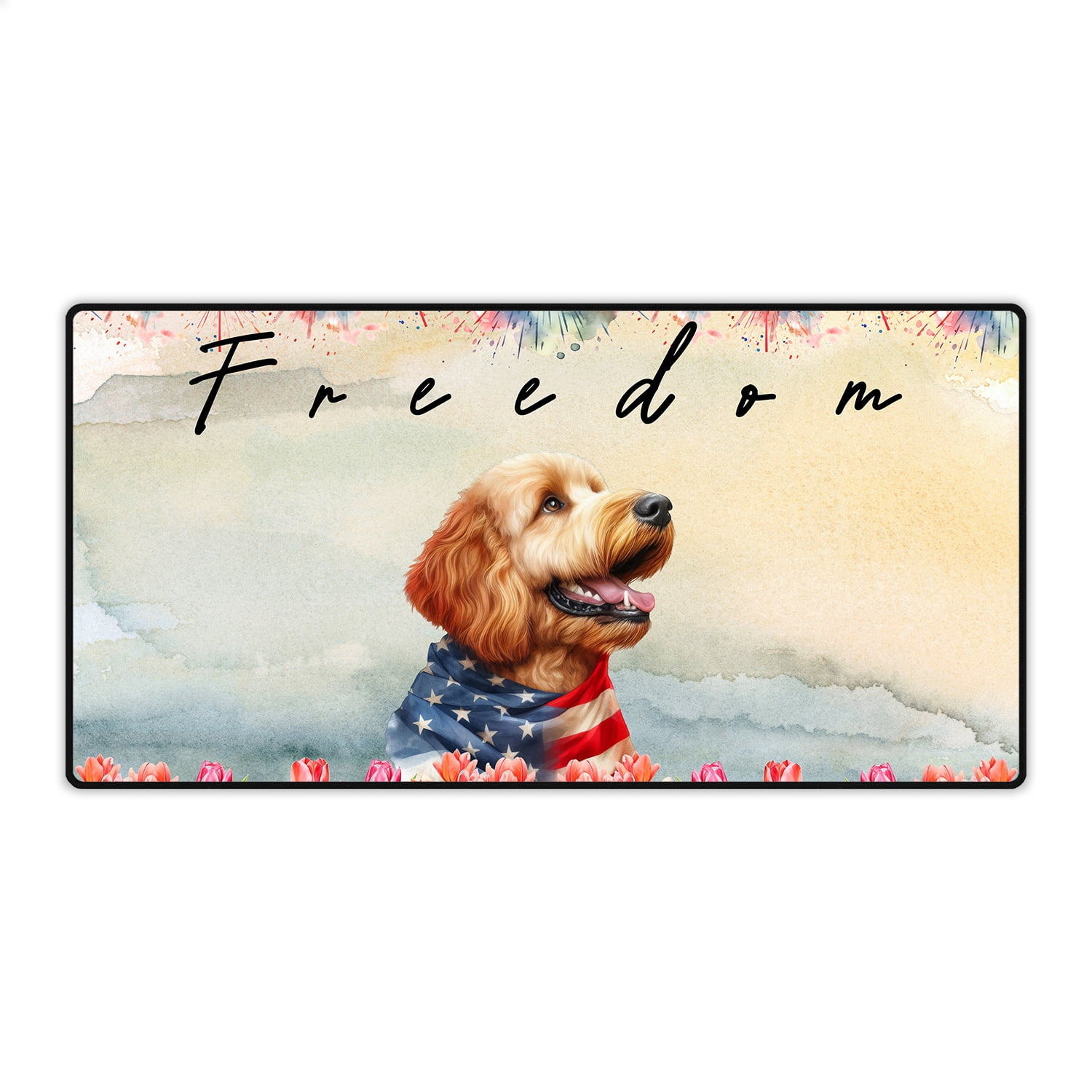 Freedom Goldendoodle on Independence Day 4th of July Desk Mat Full ...