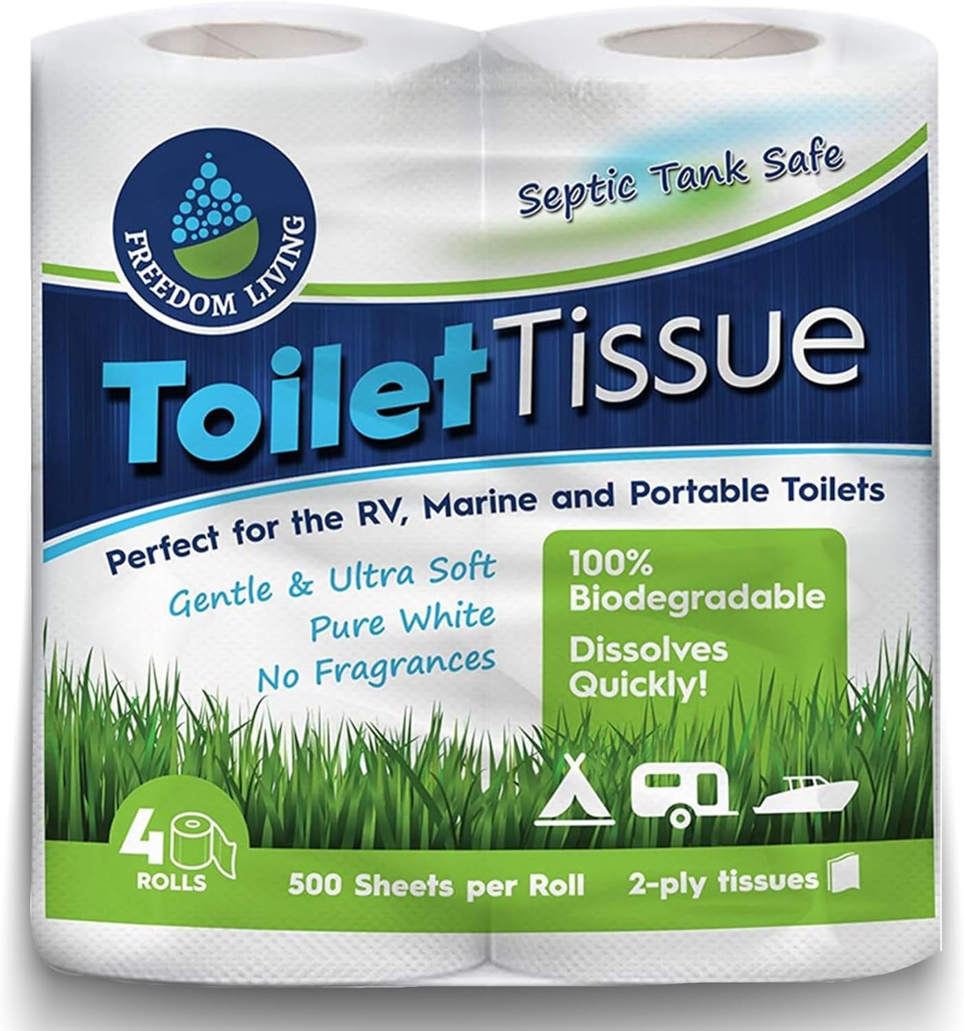 Freedom Living Septic Tank Safe Toilet Tissue (2-Ply, 4 Rolls, 500 ...