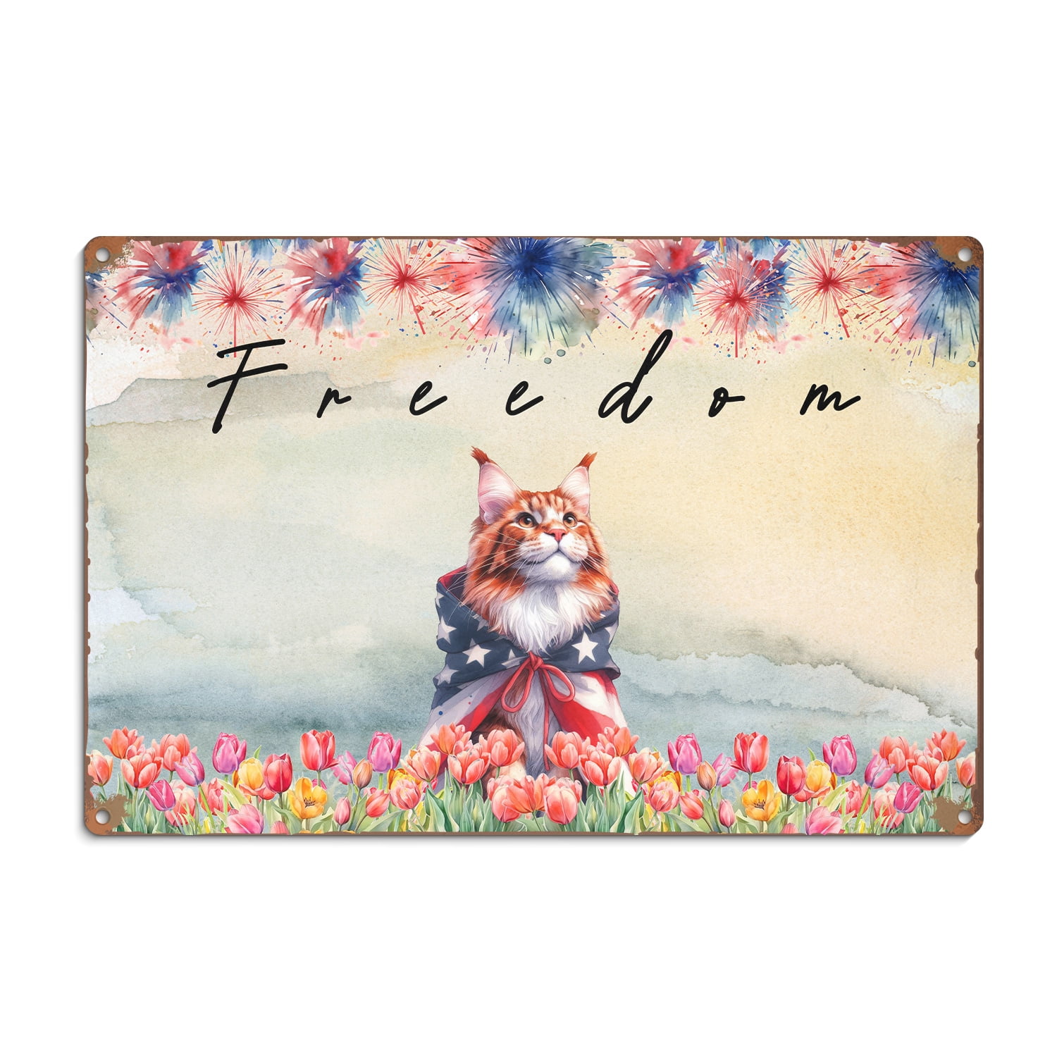 Freedom Maine Coon on Independence Day 4th of July Horizontal Metal ...