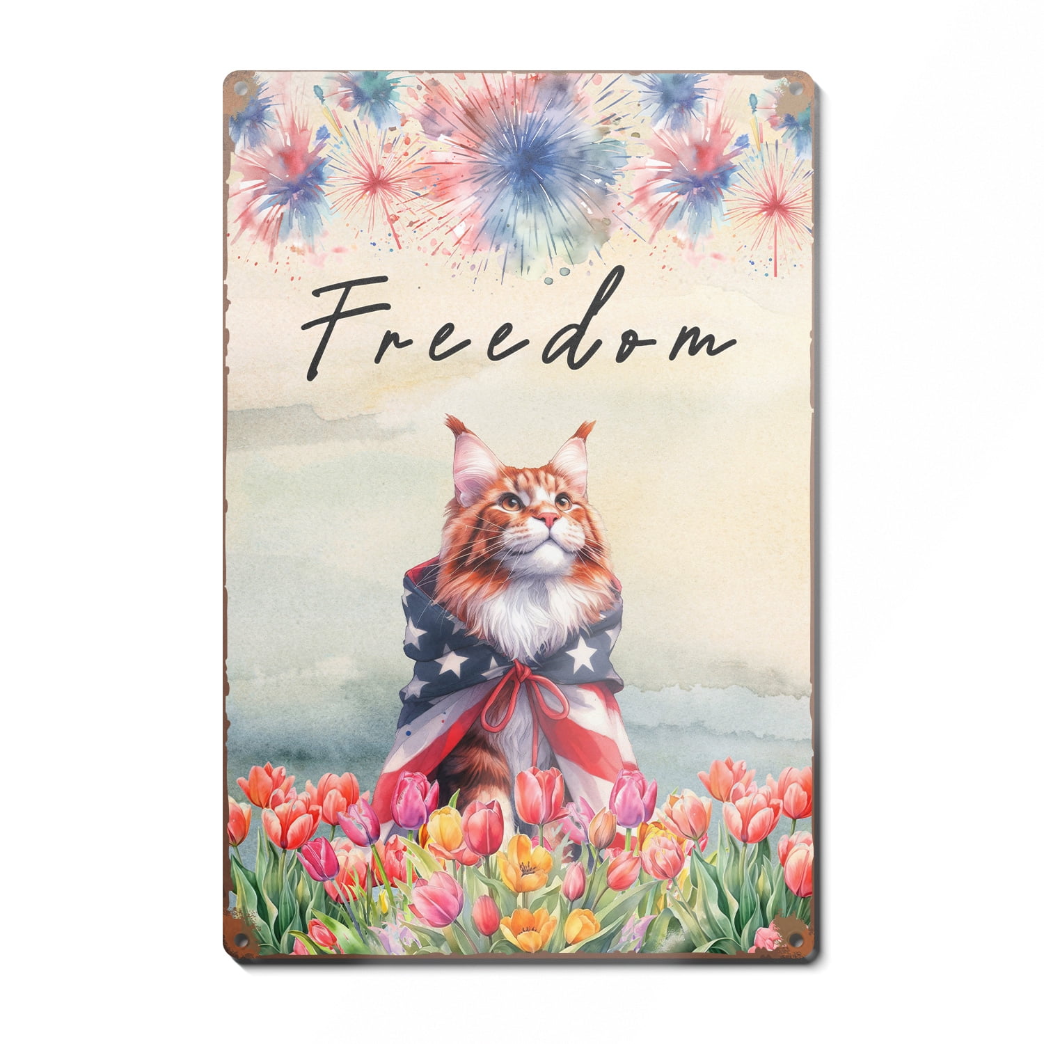 Freedom Maine Coon on Independence Day 4th of July Vertical Metal ...
