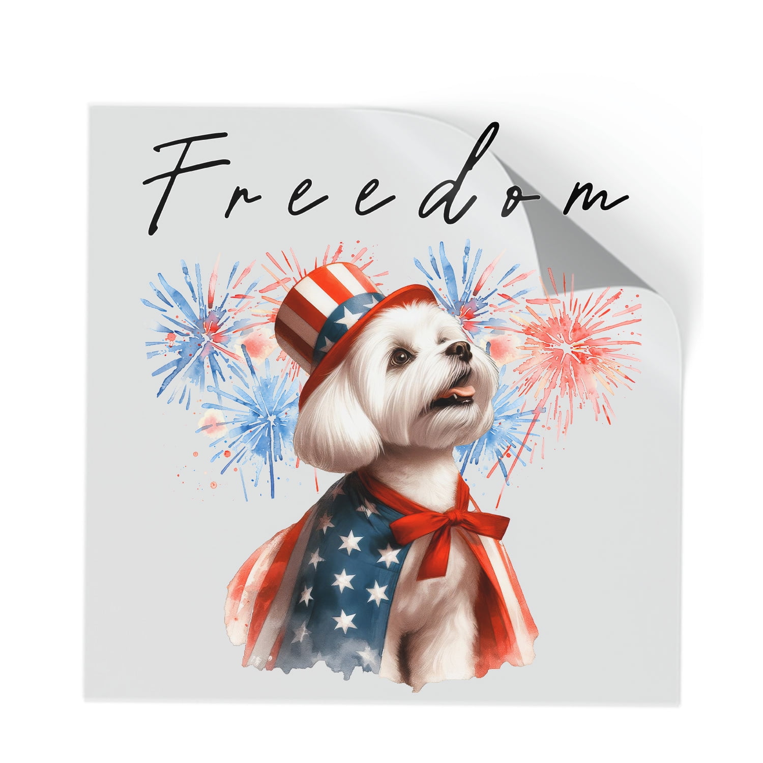 Freedom Maltese on Independence Day 4th of July Cutout Transfer Sticker ...