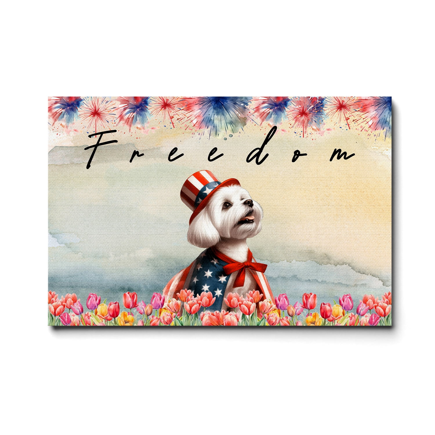 Freedom Maltese on Independence Day 4th of July Horizontal Matte Canvas ...