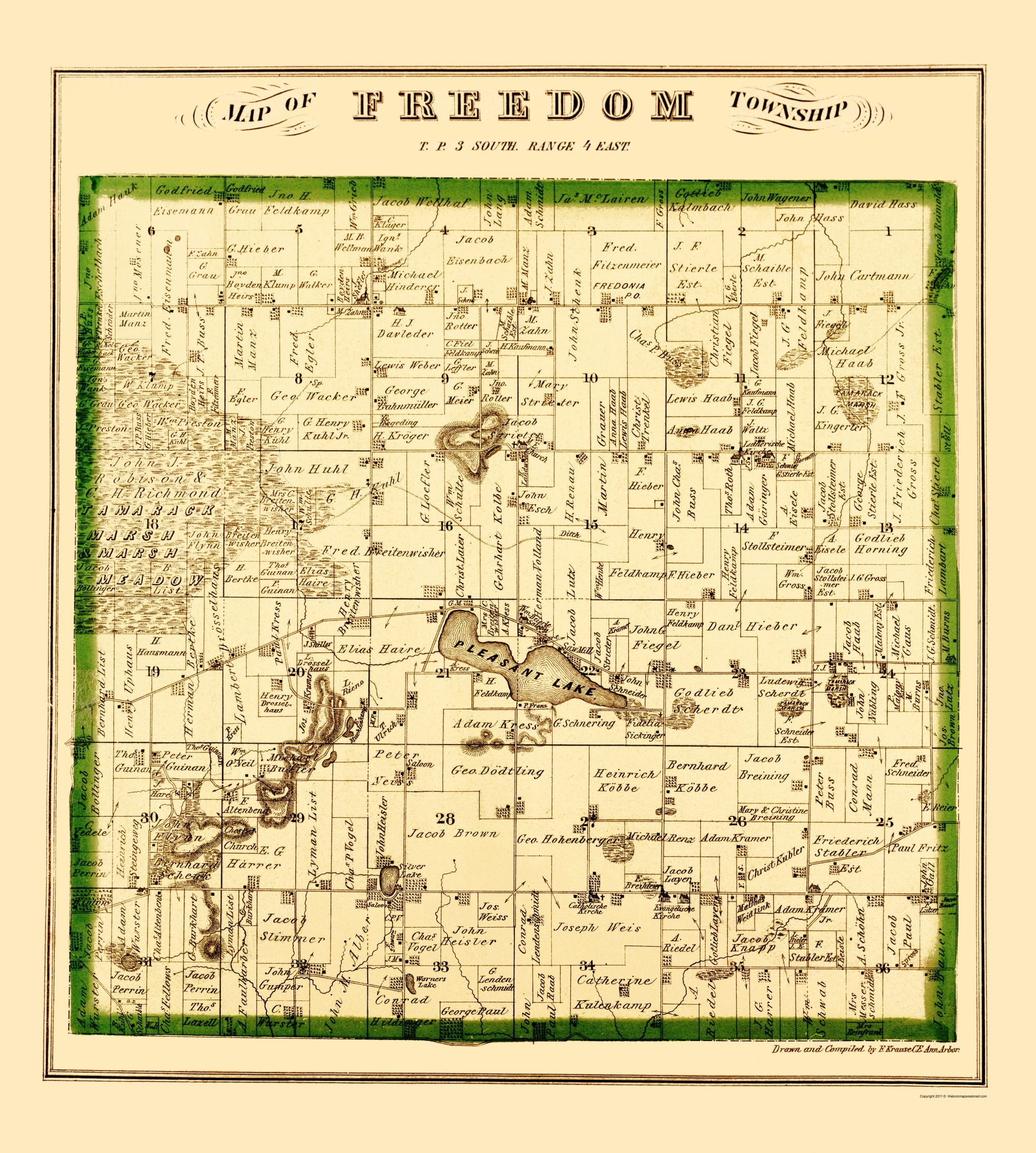 Historic City Map - Freedom Michigan - Krause 1874 - 23 x 25.58 ...