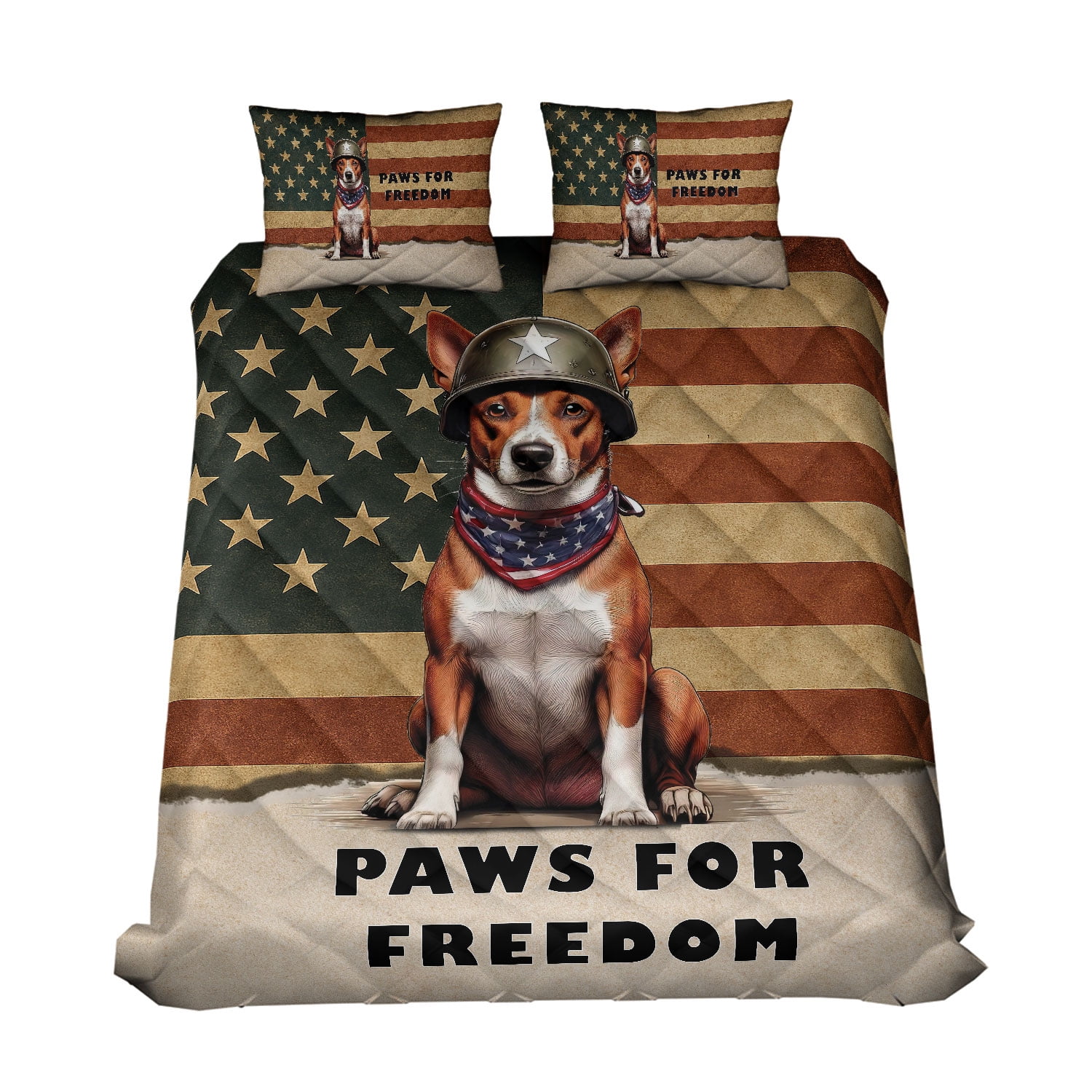 Freedom Paws Patriotic Basenji Vintage Memorial Day Quilt Bedding Set ...