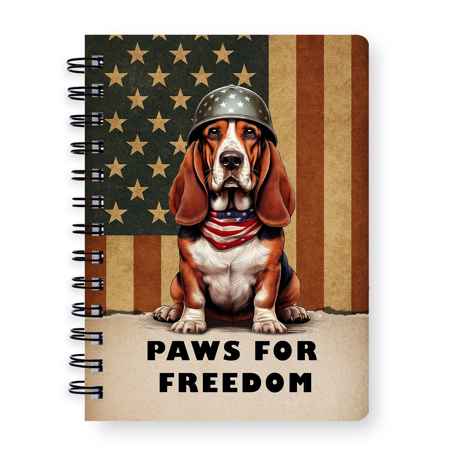 Freedom Paws Patriotic Basset Hound Vintage Memorial Day Spiral Bound ...