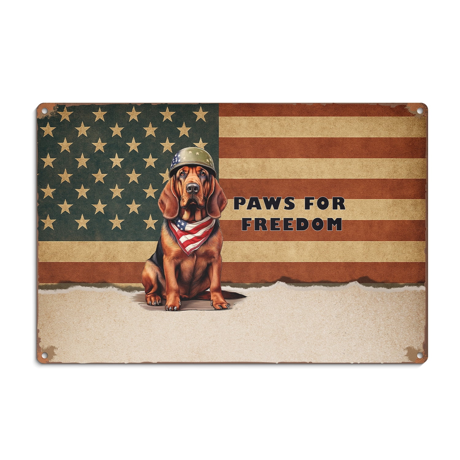 Freedom Paws Patriotic Bloodhound Vintage Memorial Day Horizontal Metal ...