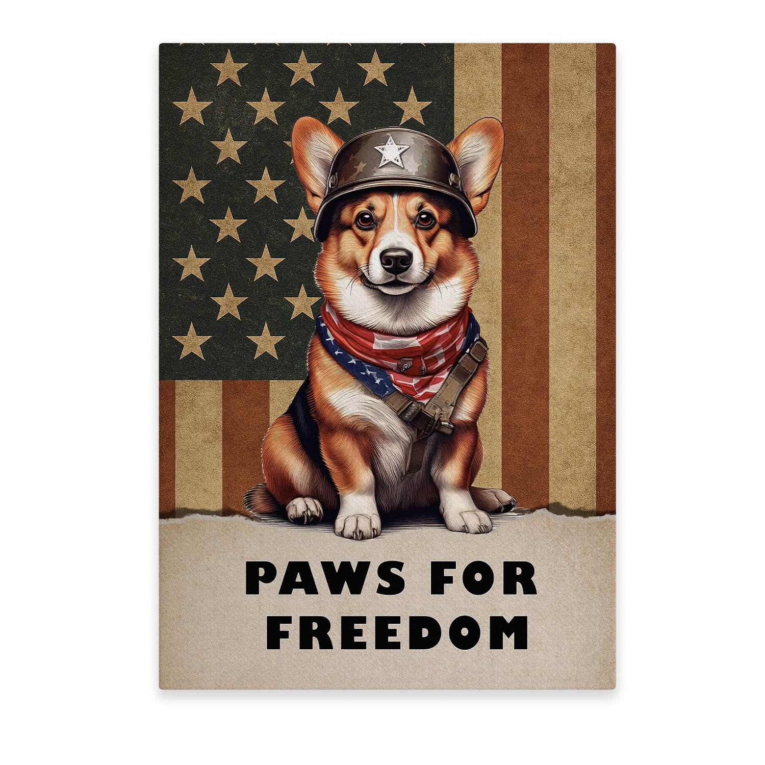 Freedom Paws Patriotic Corgi Vintage Memorial Day Vertical Matte Canvas ...