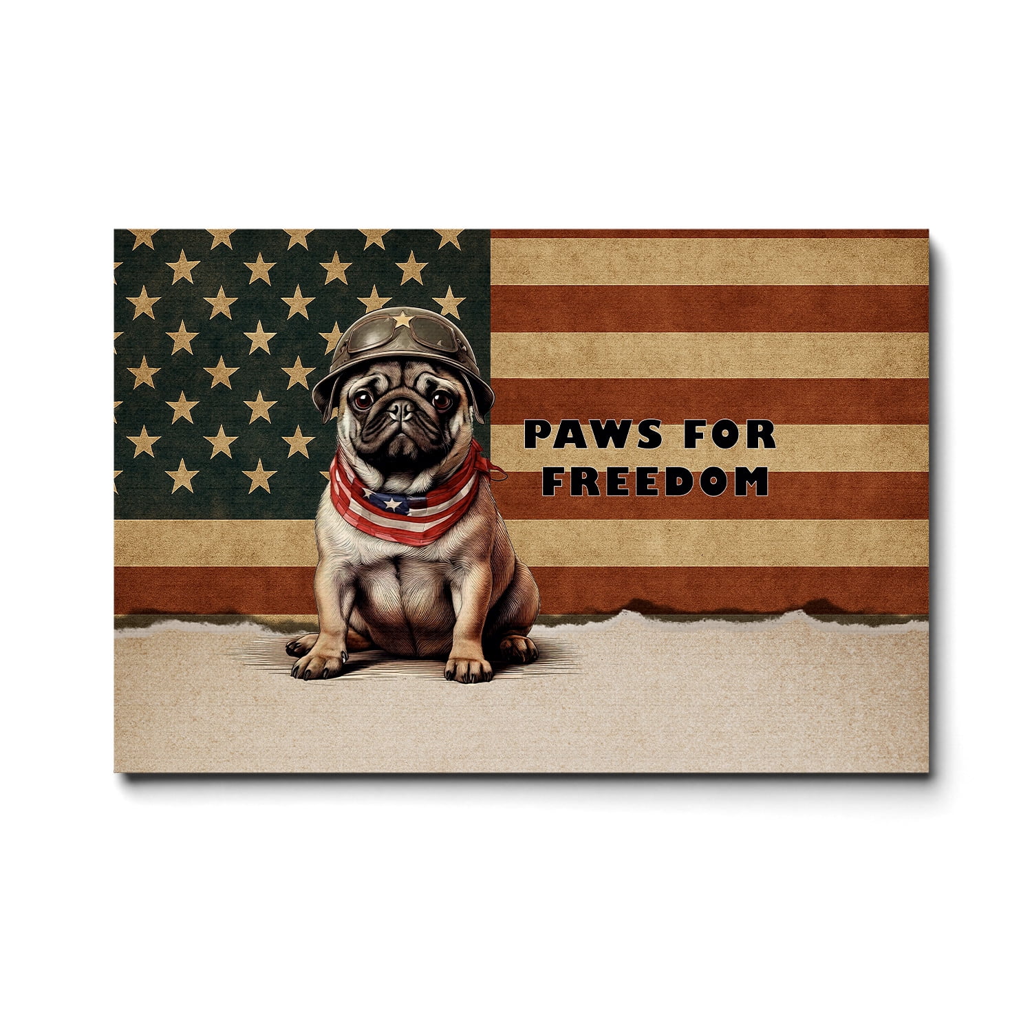 Freedom Paws Patriotic Pug Vintage Memorial Day Horizontal Matte Canvas ...