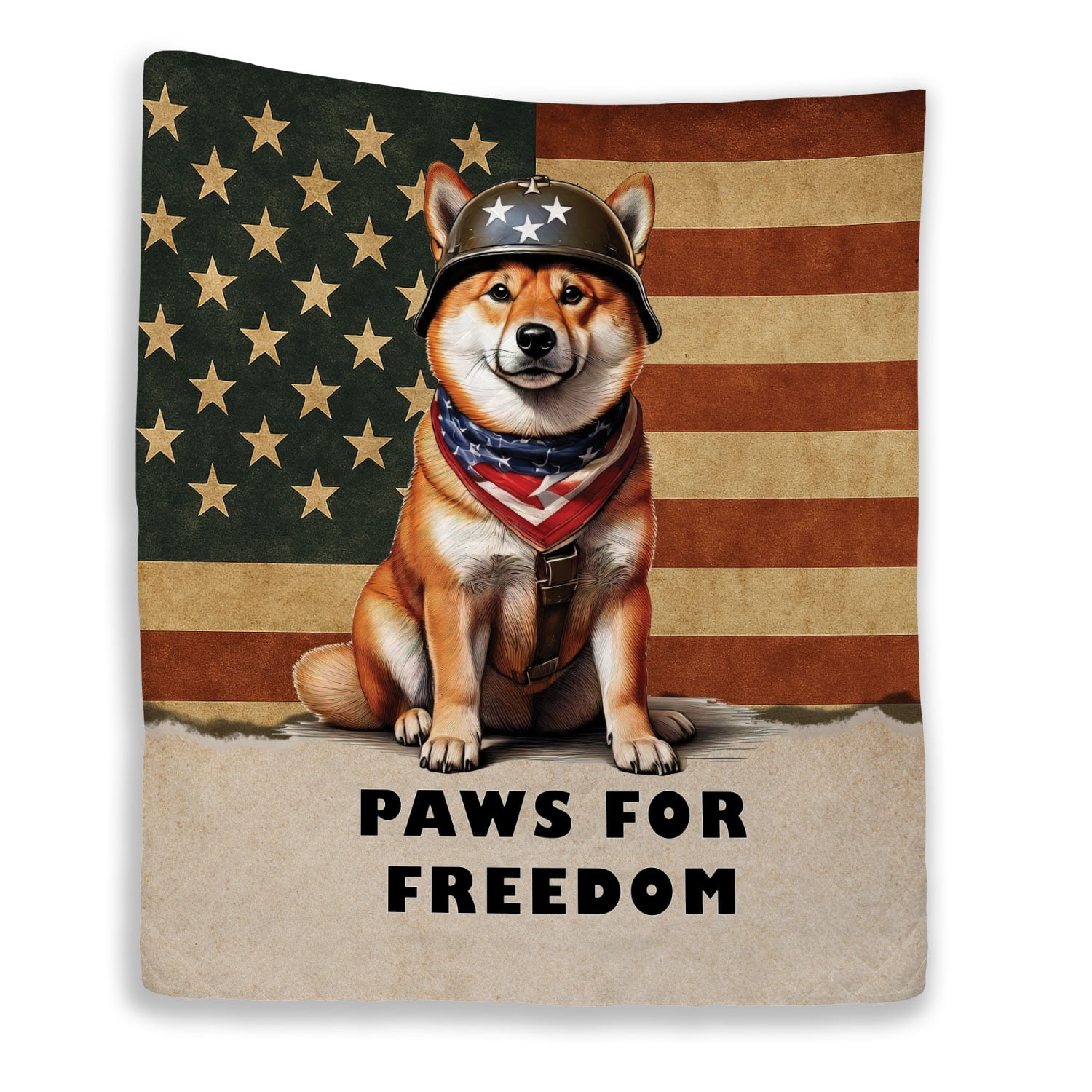 Freedom Paws Patriotic Shiba Inu Vintage Memorial Day Quilt Blanket ...