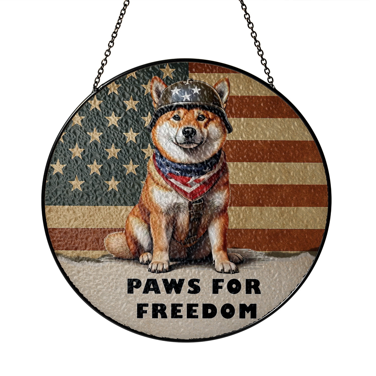 Freedom Paws Patriotic Shiba Inu Vintage Memorial Day Stained Glass ...