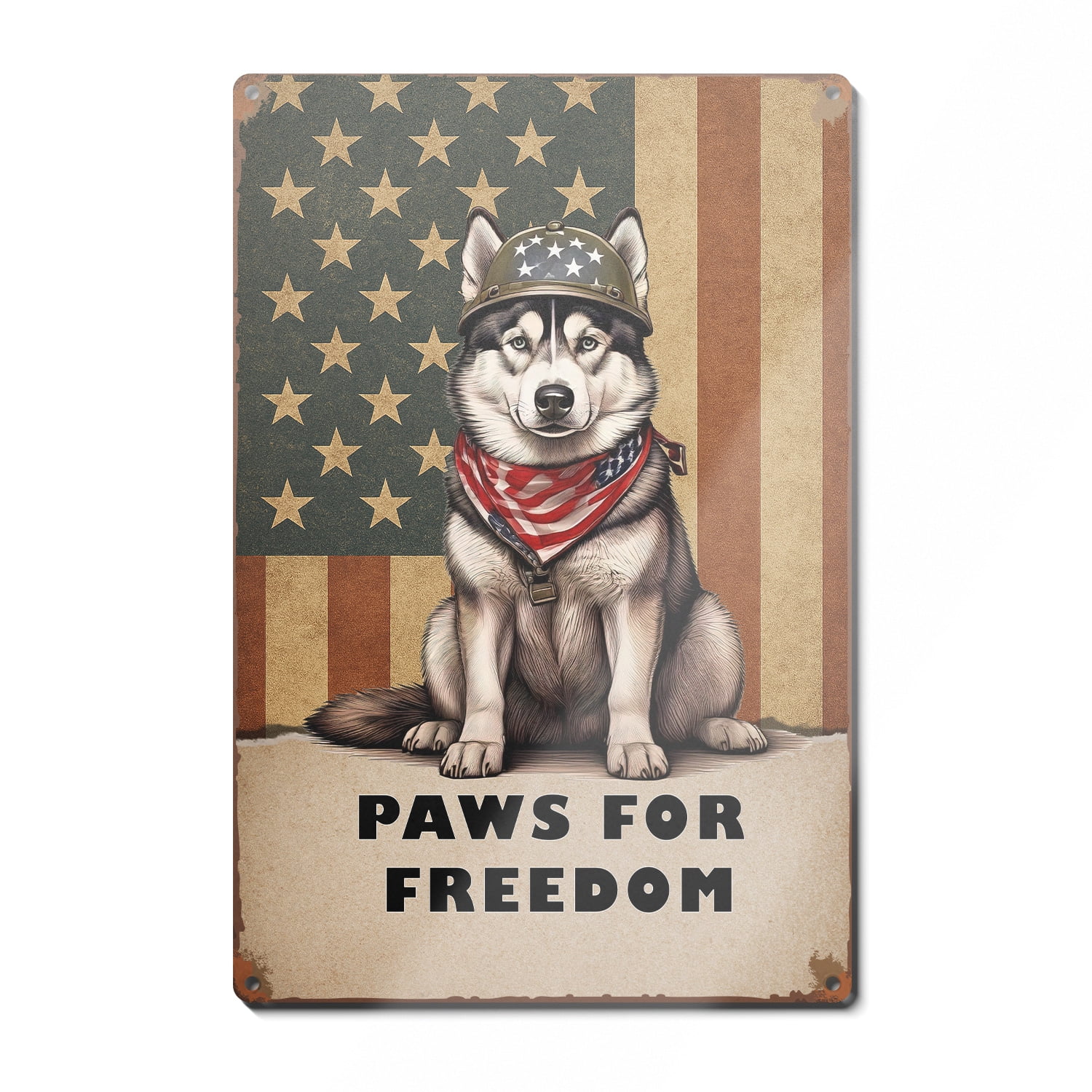 Freedom Paws Patriotic Siberian Husky Vintage Memorial Day Vertical ...