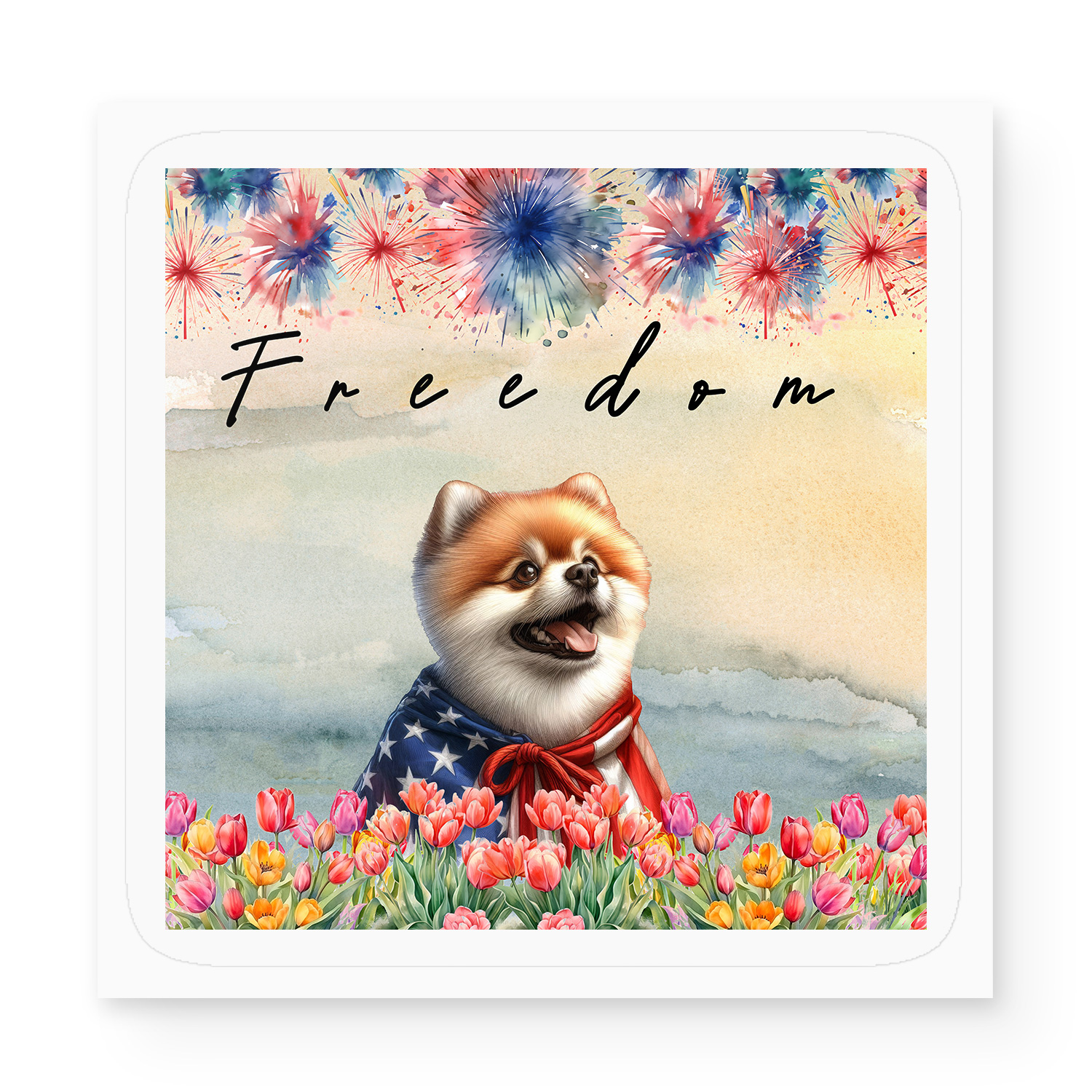 Freedom Pomeranian on Independence Day 4th of July Vinyl Sticker Pom ...