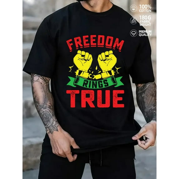 Freedom Rings True men Black History Month black 180G 100% Cotton ...