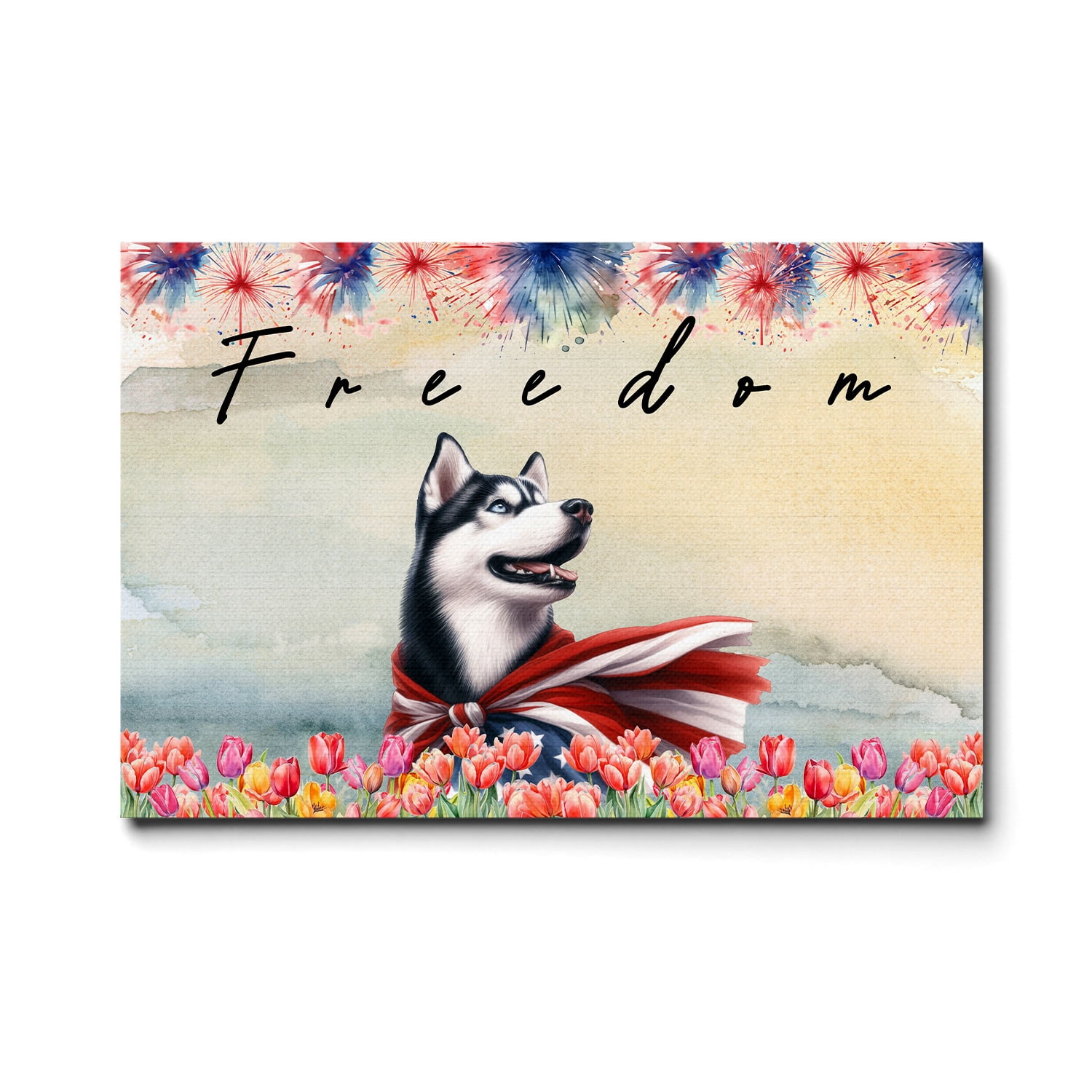 Freedom Siberian Husky on Independence Day 4th of July Horizontal Matte ...