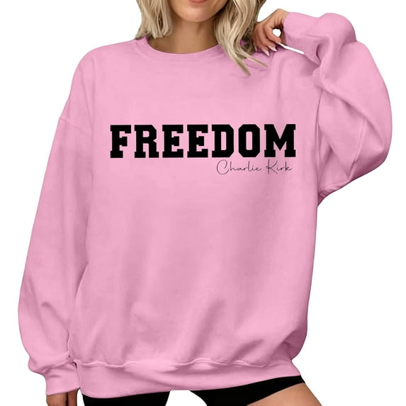 Freedom Sweatshirt for Women Fashion Letter Print Crewneck Long Sleeve ...