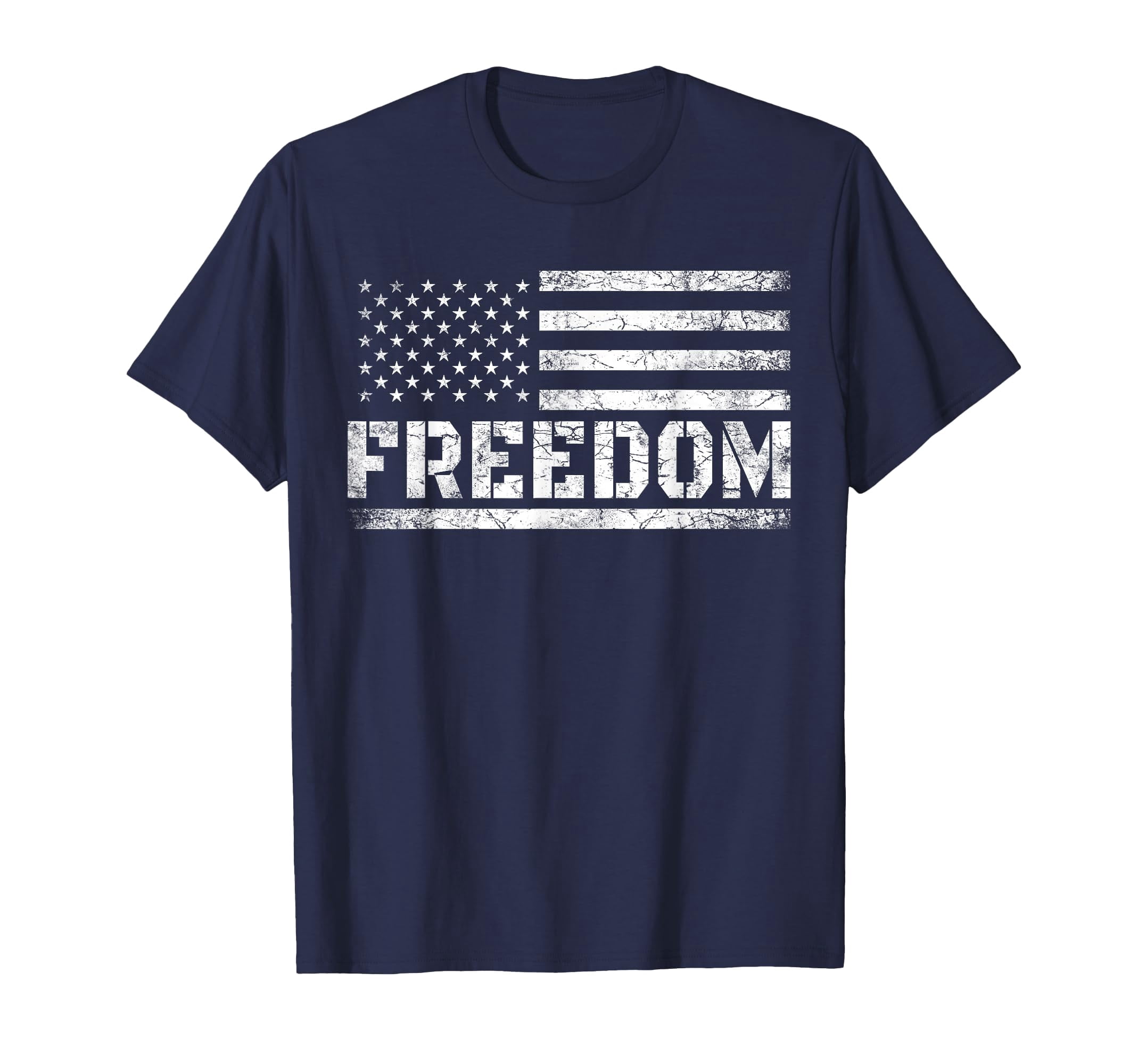 Freedom T-Shirt for Men - Navy Distressed American Flag Design with ...