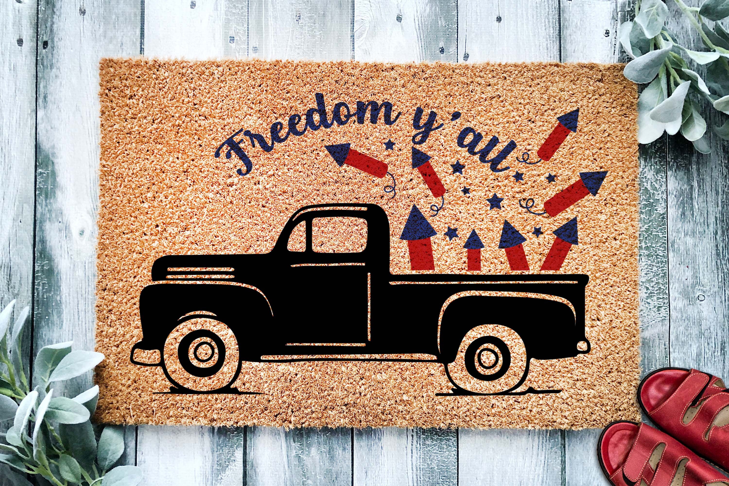 Freedom Yall Vintage Truck Fireworks Door Mat | 4th of July ...