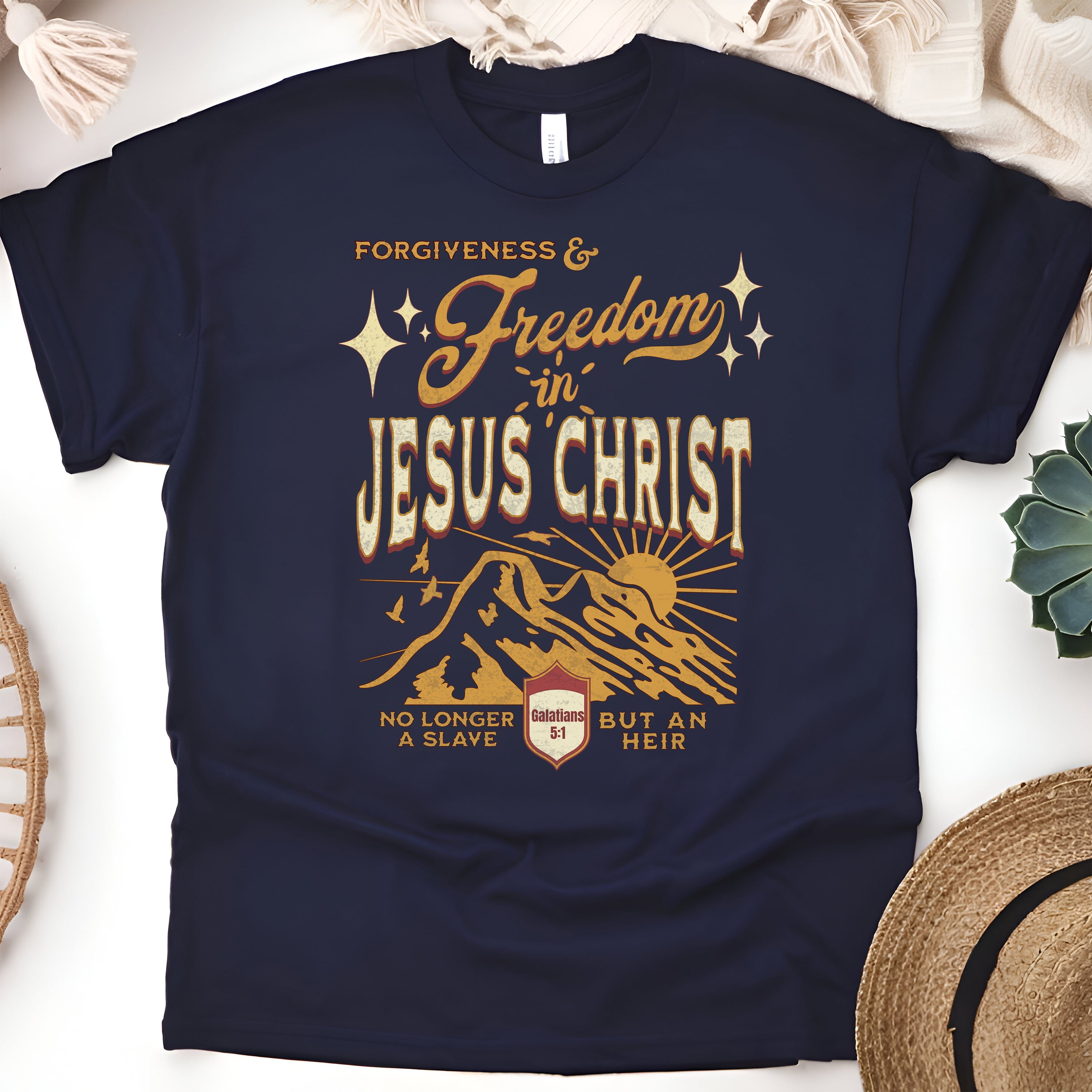 Freedom in Jesus Christ Shirt – Galatians 5:1 Christian Scripture Tee ...