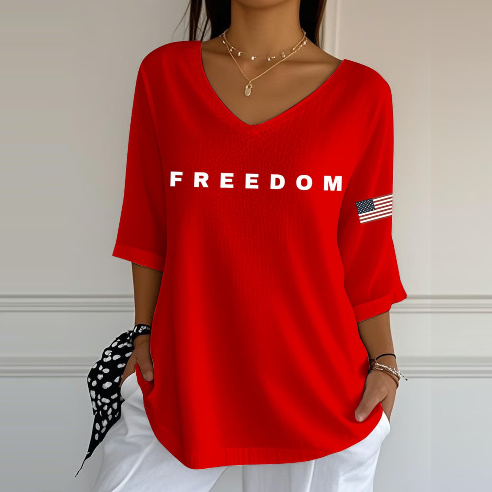FreedomShirts True Patriot Womens T-Shirts V-Neck 3/4 Sleeve Shirt with ...