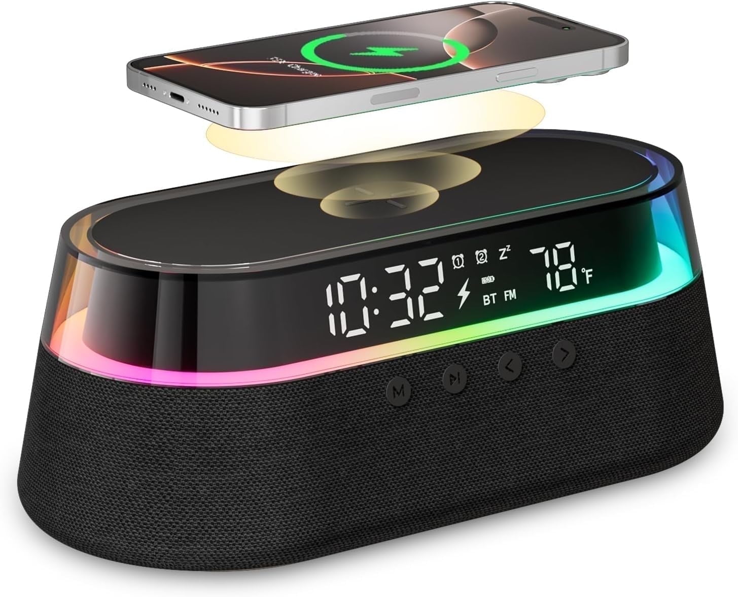 Freefish 6-in-1 Wireless Charging Alarm Clock: Bluetooth Speaker, FM ...