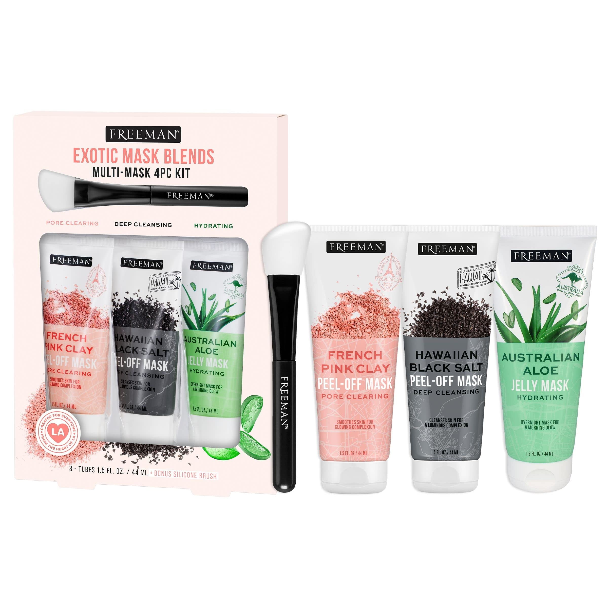 Freeman Exotic Blends Facial DMF15 Mask 4 Piece Peel-Off & Jelly Masks, Cleansing, Pore-Clearing ...