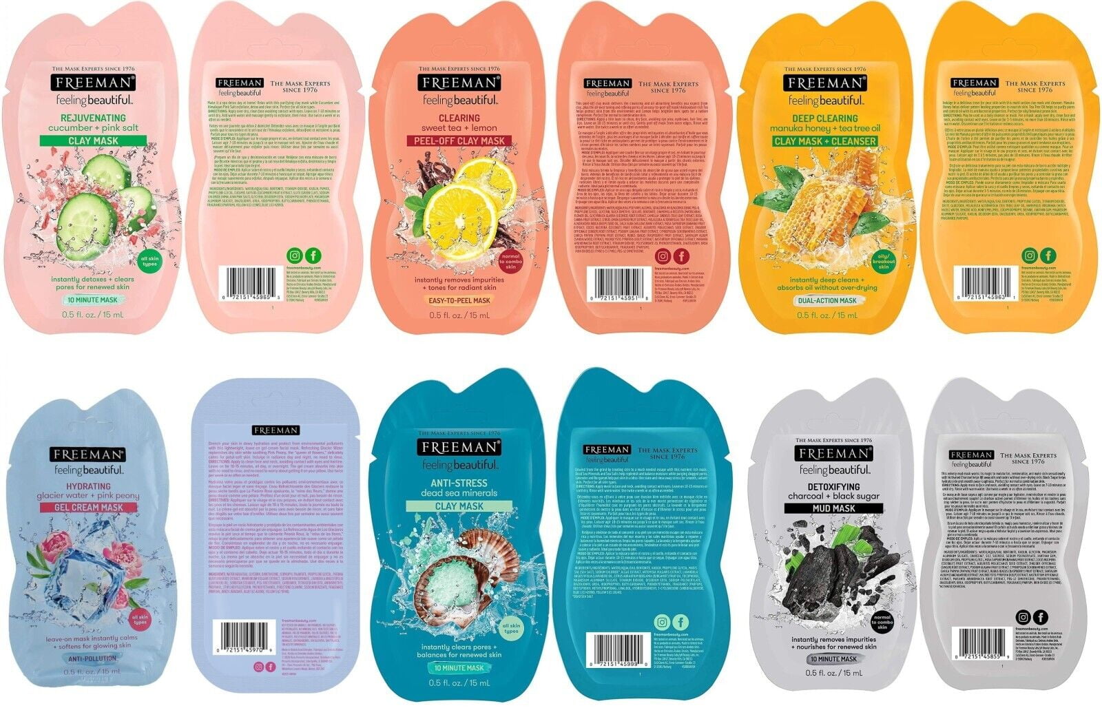 Freeman Facial Mask Variety Clay, Gel, Mud,Peel-Off Skincare Hydrating ...