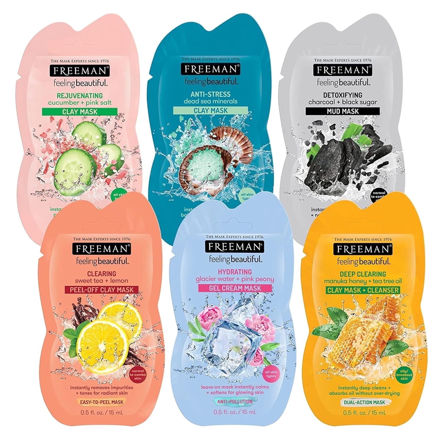 Freeman Facial Mask Variety Set with Detoxifying Clay, Charcoal, Mud ...