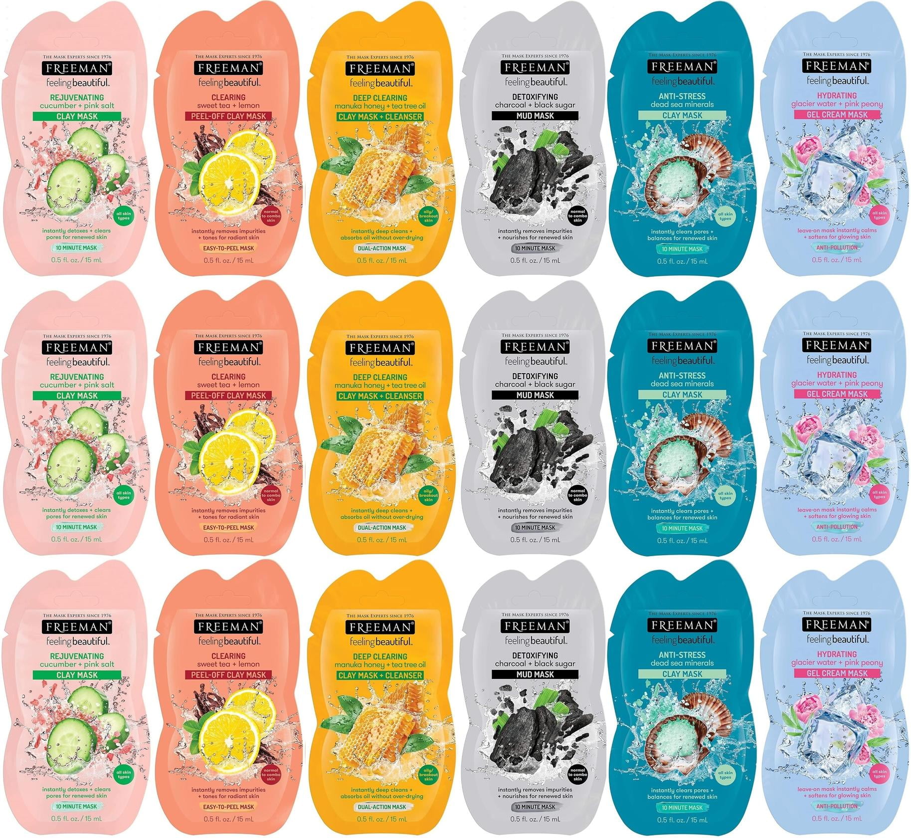 Freeman Facial Mask Variety Pack: Clay, Gel, Mud, & Peel-Off Skincare ...
