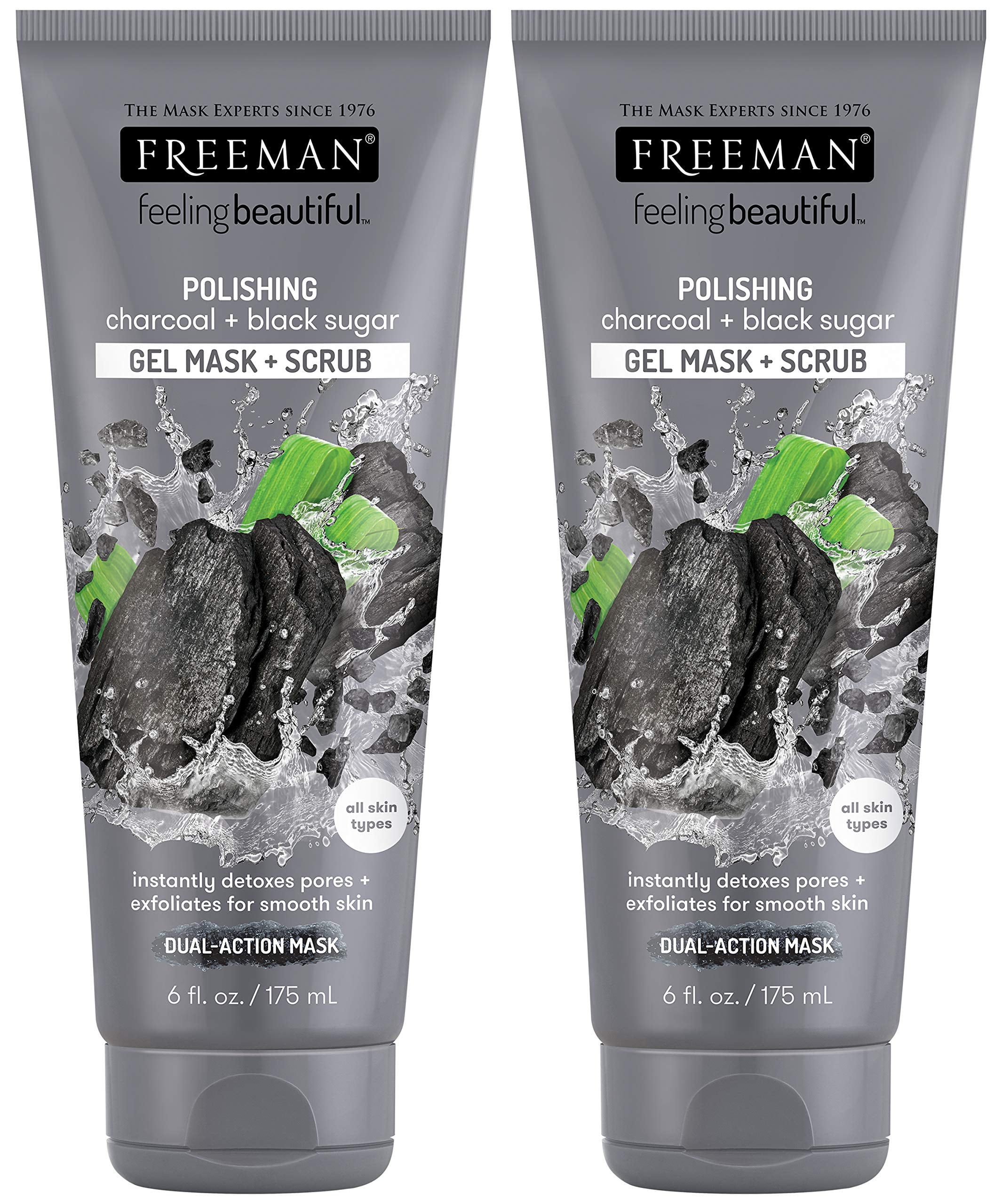 Freeman Feeling Beautiful Charcoal & Black Sugar Gel Mask and Scrub, 6 ...