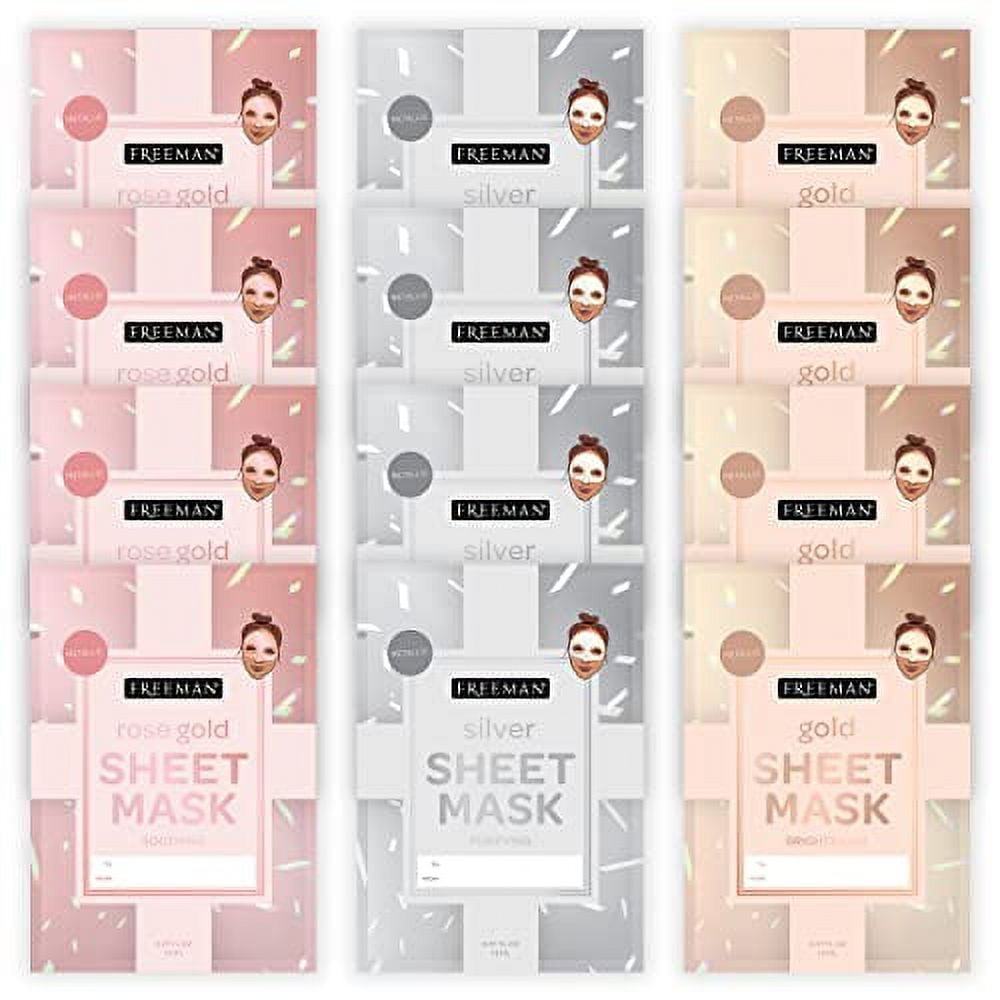 Freeman Limited Edition Christmas Metallic Sheet Masks, Variety 12 Pack ...