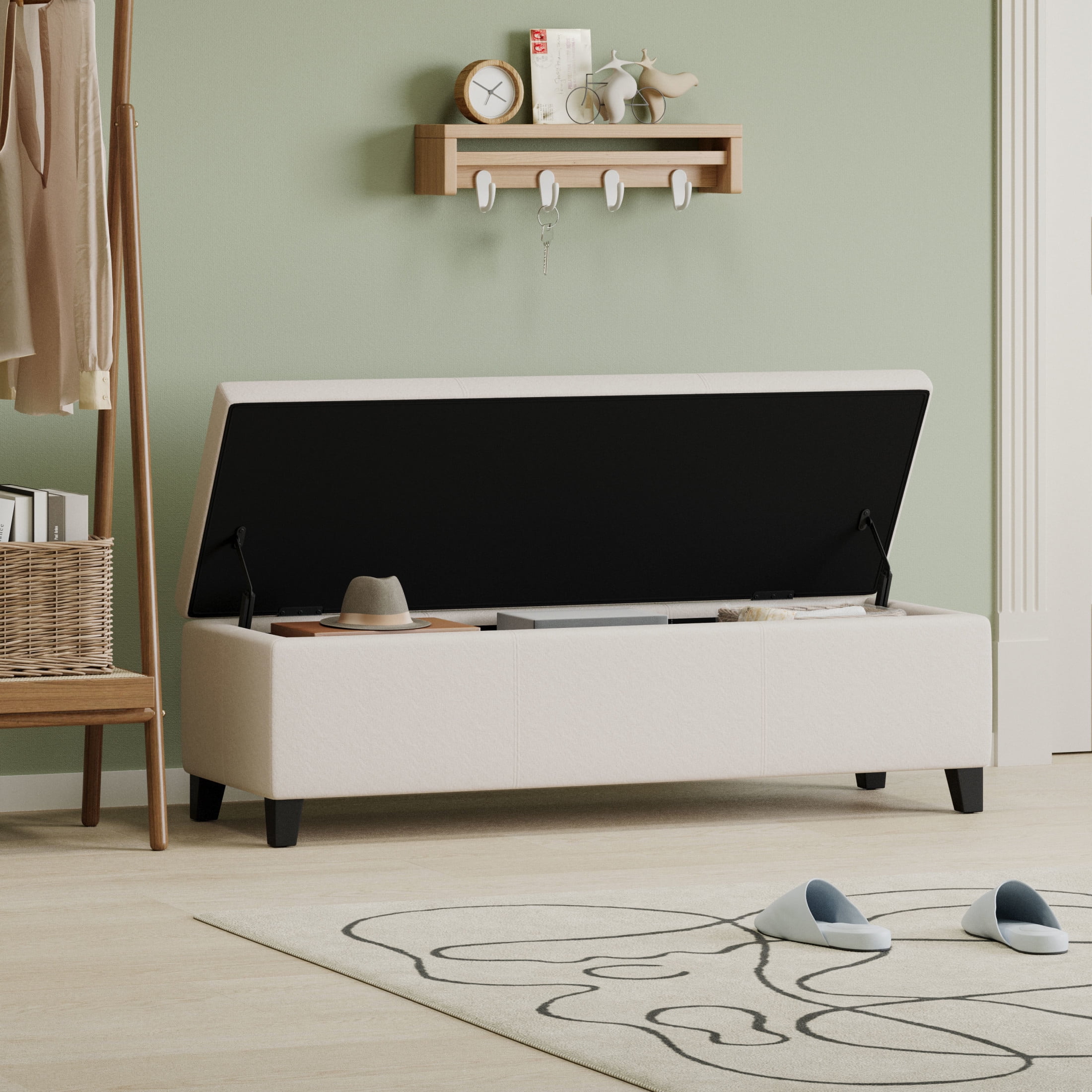 Freeman Textured Boucle White Storage Ottoman - Walmart.com