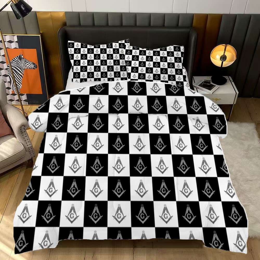 Freemason Checkered Pattern Comforter Set Full Size Bedding Set For ...