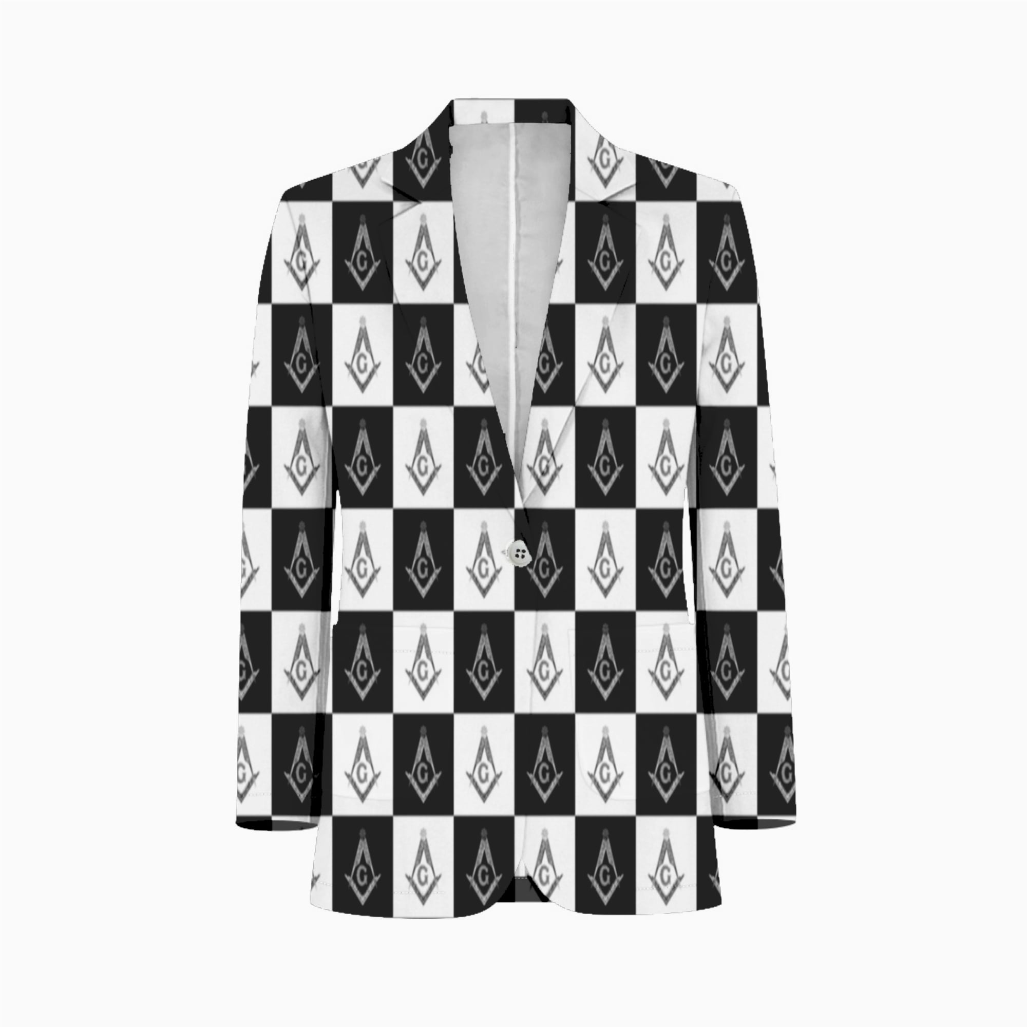 Freemason Checkered Pattern Mens Suits Shawl Collar Slim Fit Suit Mens ...